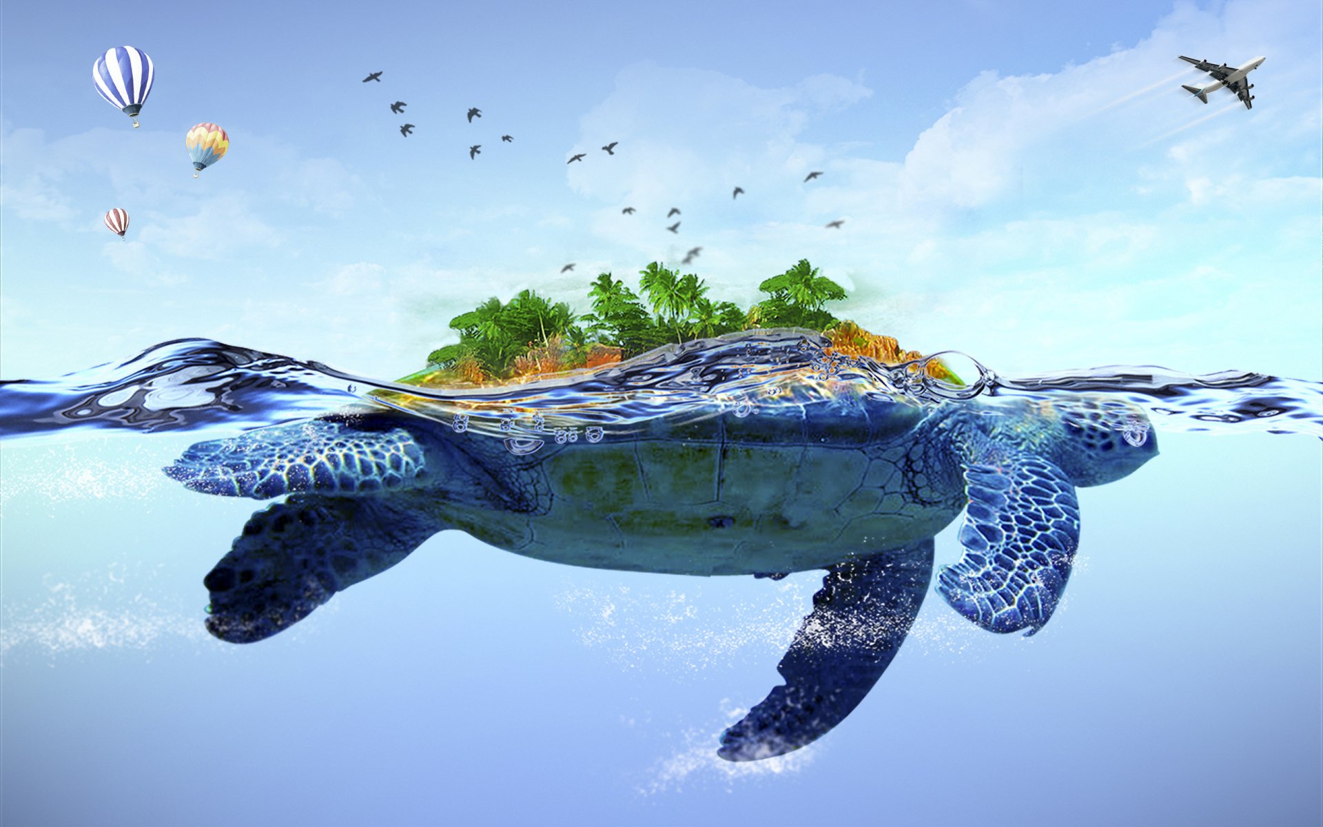 Fantasy Turtle Island HD Wallpaper: A Magical Journey Beneath and Above