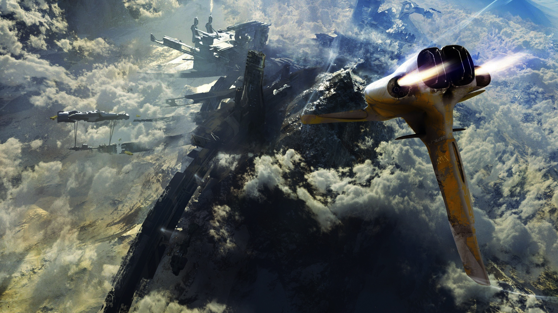 Green Nebula Crash: HD Spaceship Wallpaper by Phaethon