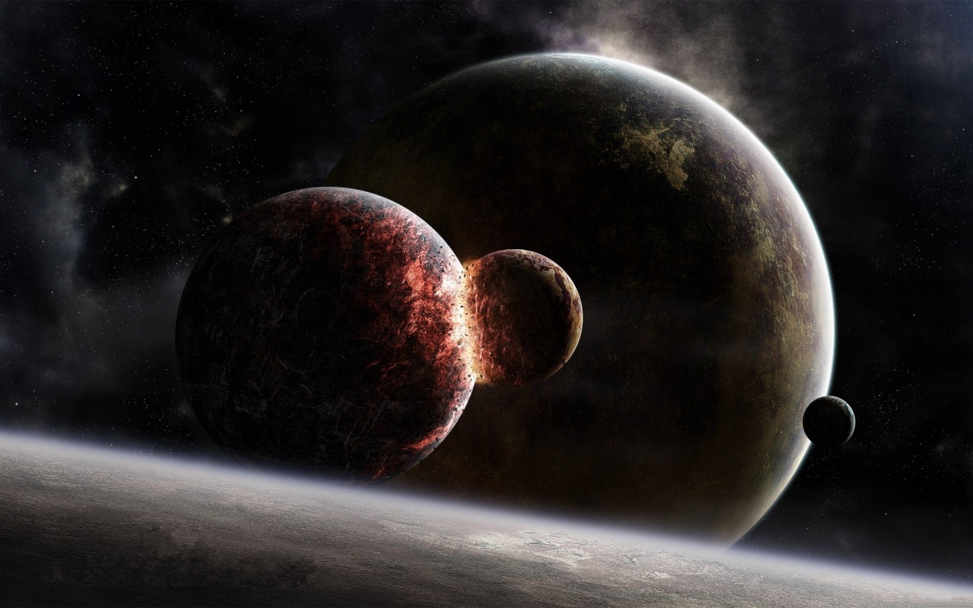 Cosmic Clash: Epic Sci-Fi Planetary Collision HD Wallpaper