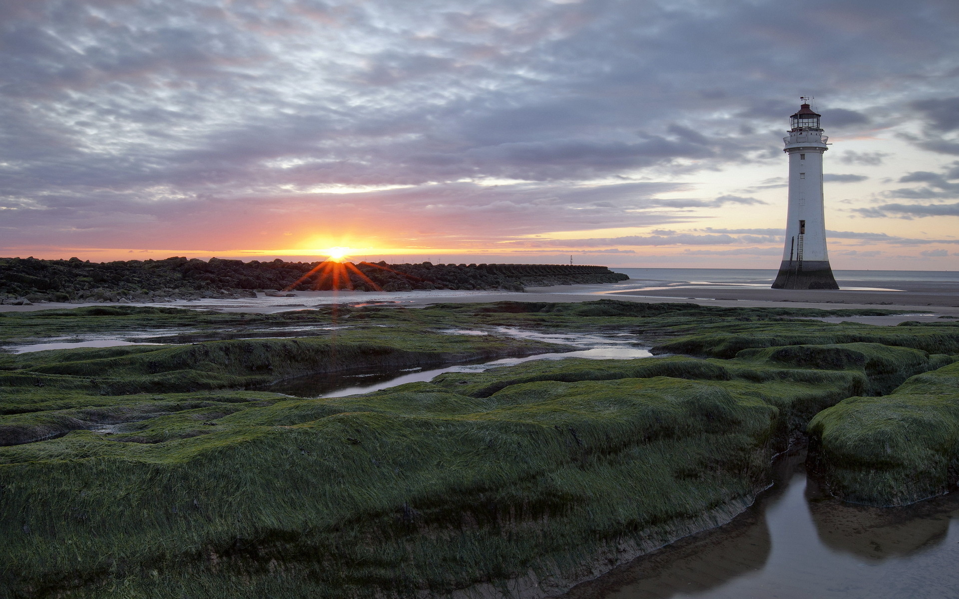 Sunrise Sentinel: Stunning HD Lighthouse Landscape