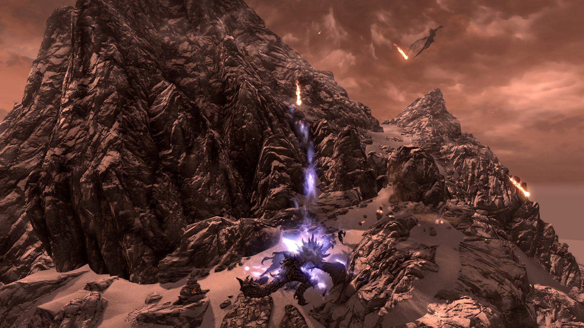 Skyrim HD Wallpaper: Epic Dragon Battle in the Frozen Mountains