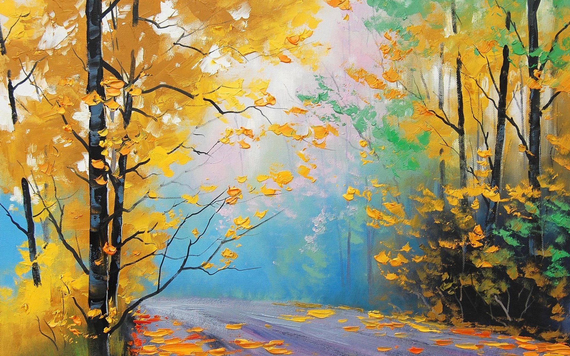 Vibrant Autumn Path: An Artistic HD Wallpaper Experience
