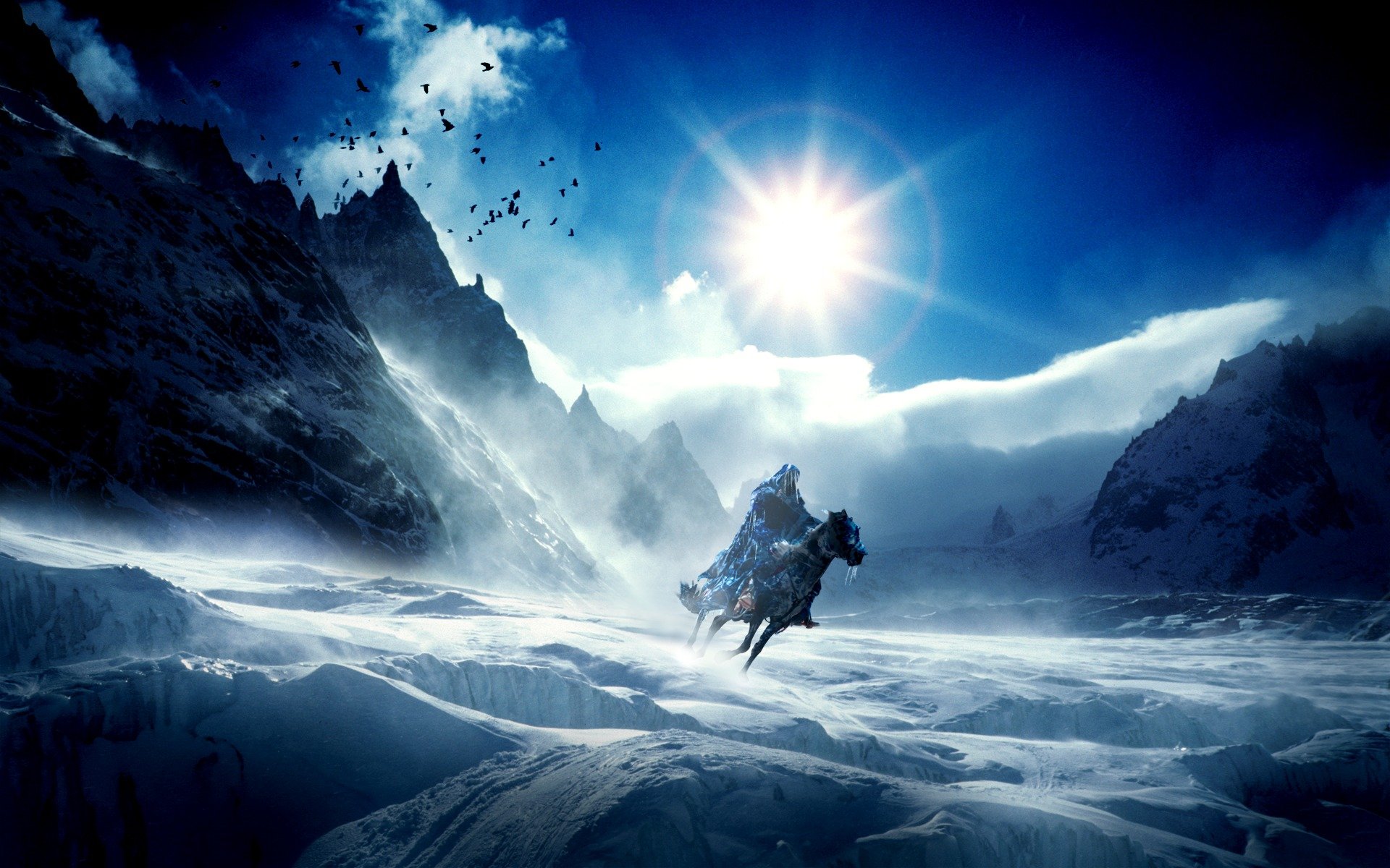 Epic HD Artwork: Rider Soars Through Icy Mountain Light