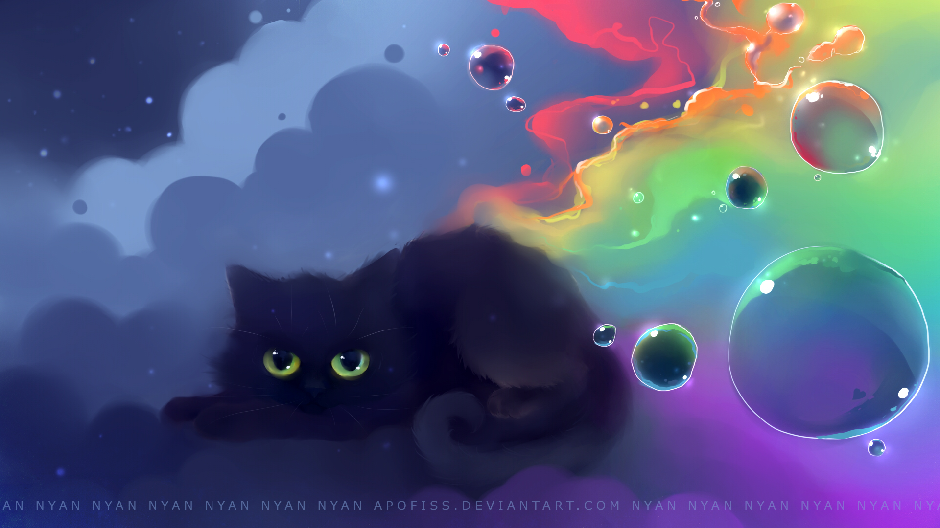 Mystical Black Cat in a Dreamy Colorful Bubble Realm HD Wallpaper by ...