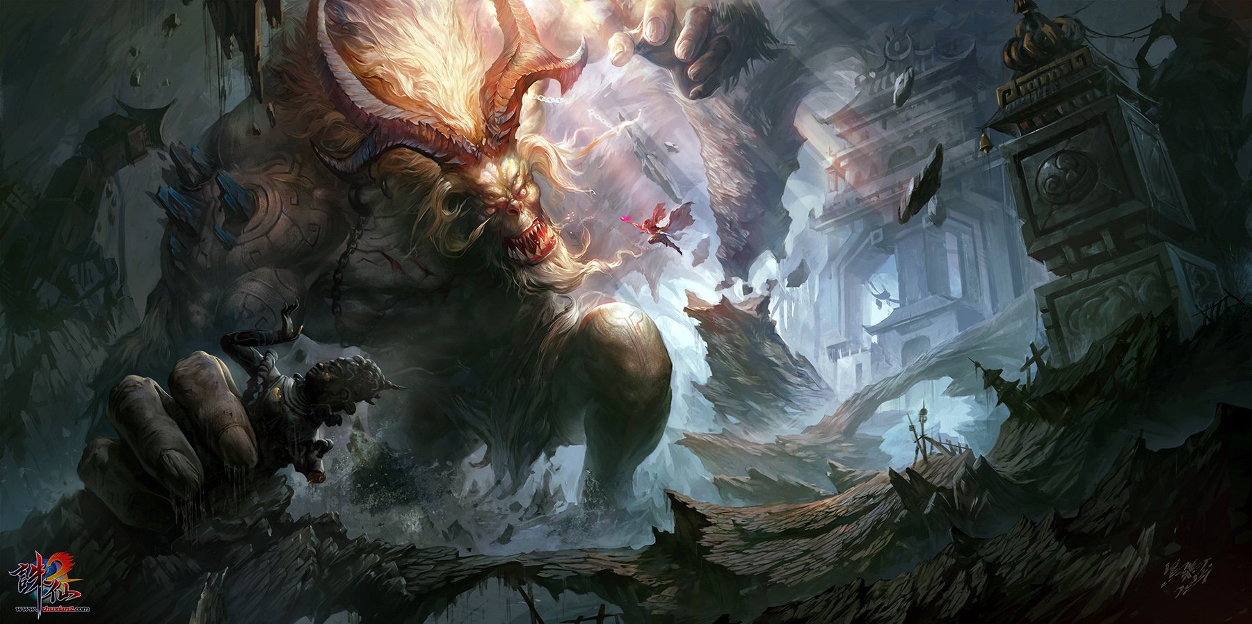 Epic Fantasy Battle: Clash of Giants HD Wallpaper by crow_god