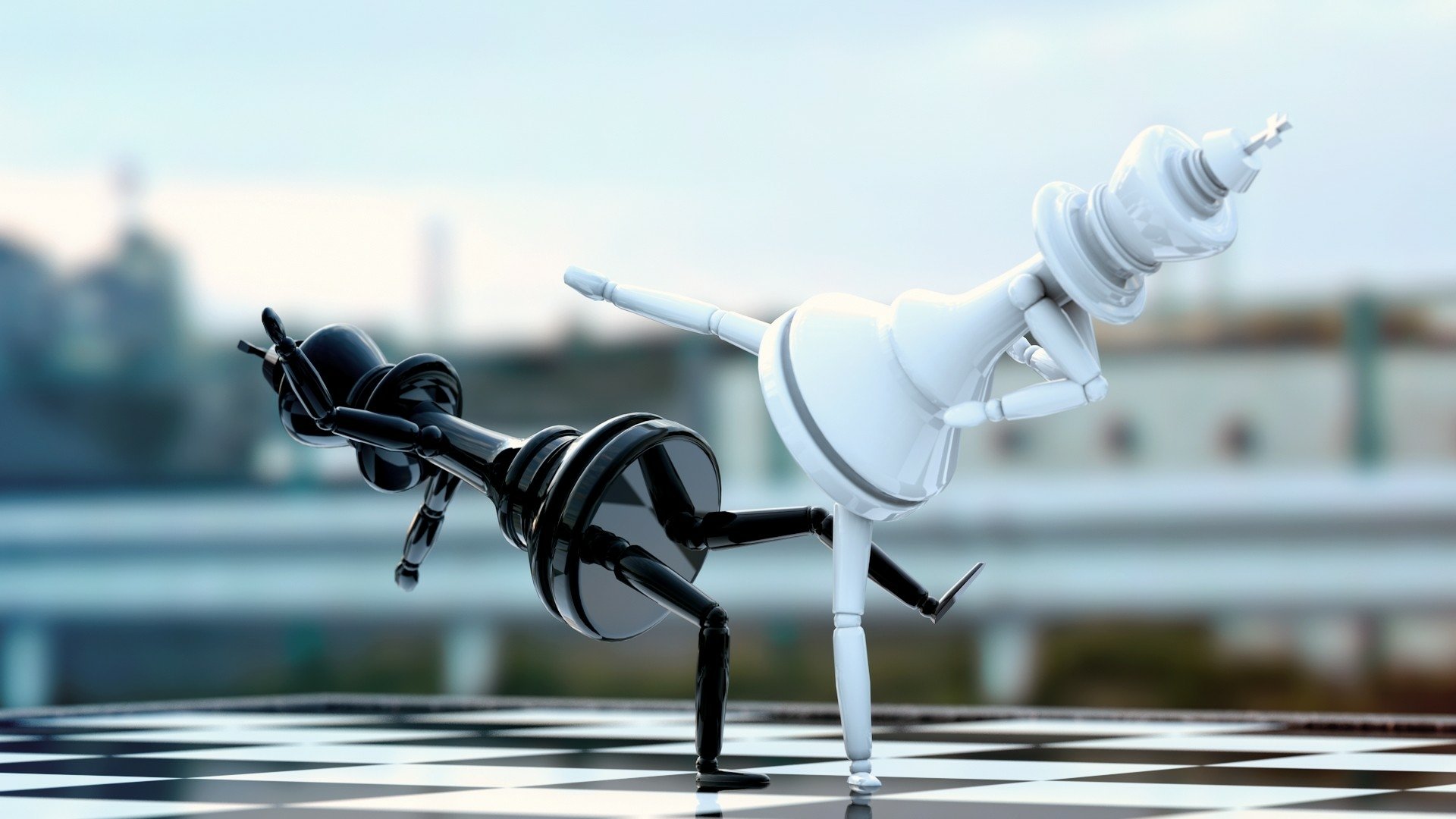 Man-Made Chess Duel — HD Wallpaper