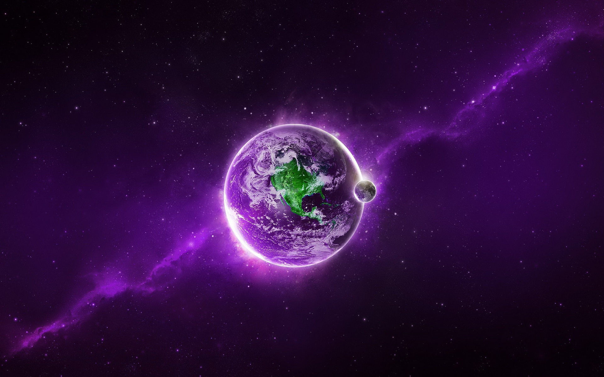 Galactic Oasis: HD Sci-Fi Planet in Vibrant Purple Cosmos