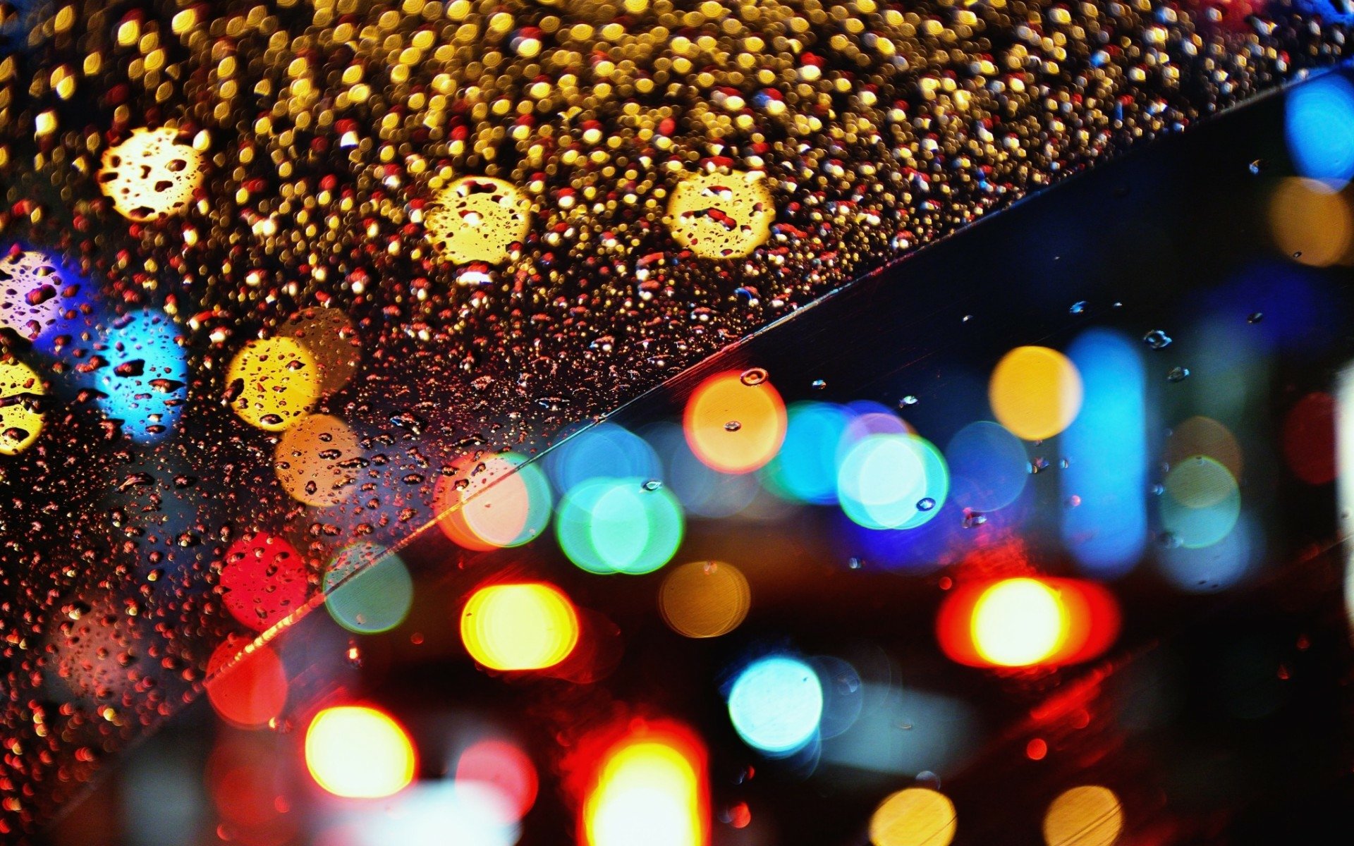 Vivid Raindrops: HD Photography of Urban Night Lights
