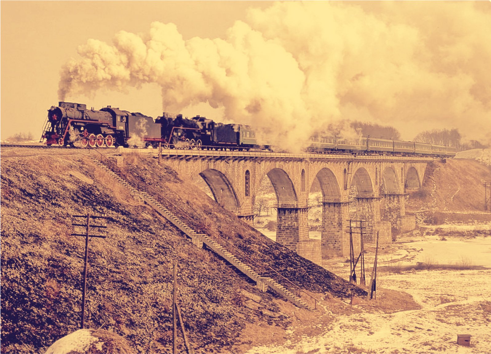 Majestic Vintage Steam Train Crossing Historic Bridge - HD Vehicle ...