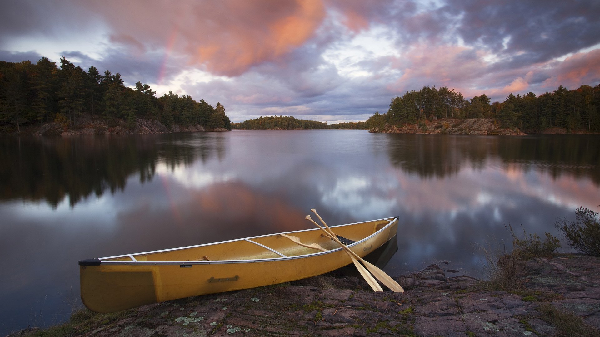 Peaceful Waters: HD Boat Wallpaper at Sunset