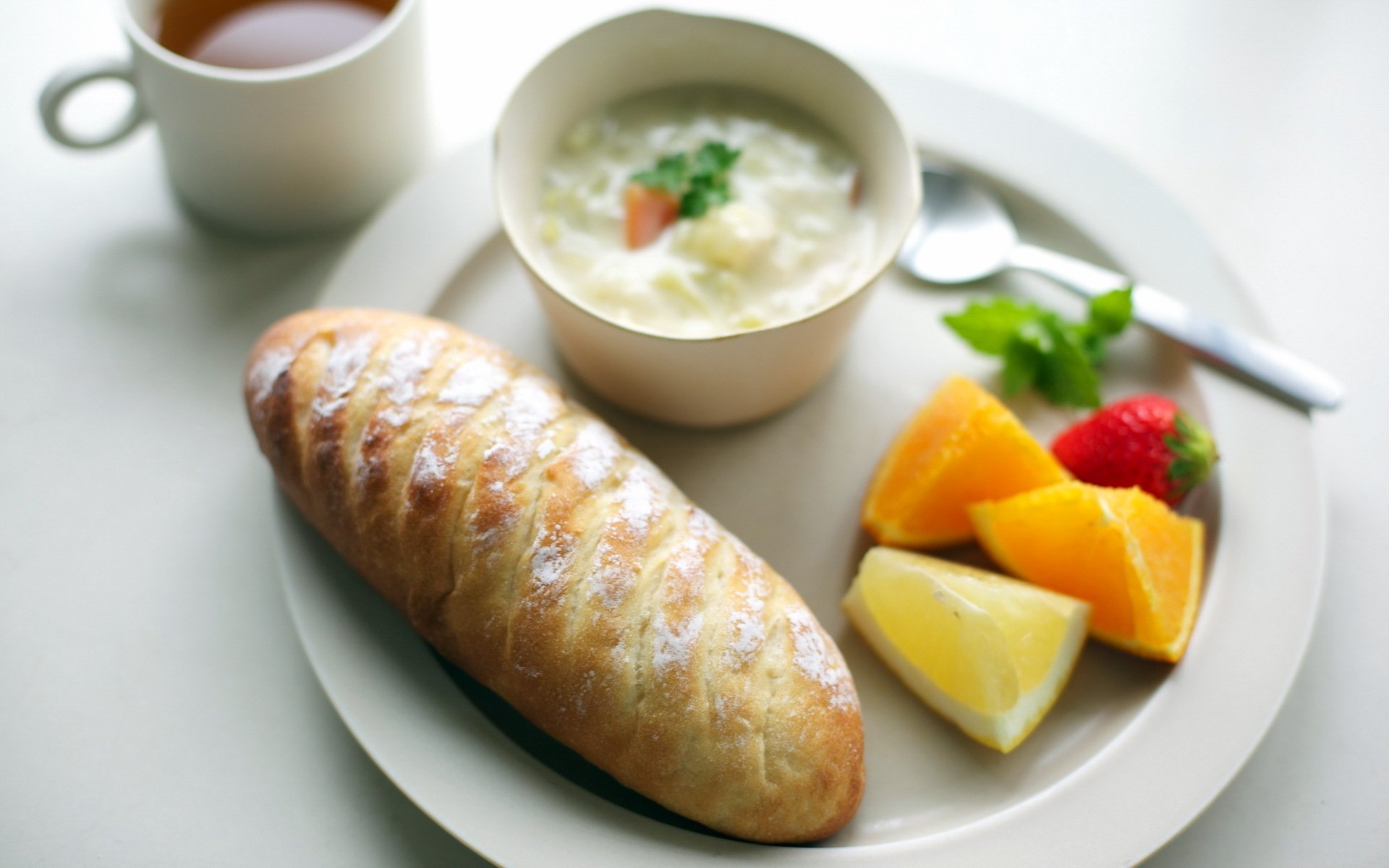 Fresh Breakfast Harmony: Bread, Fruit & Cream in HD Still Life Delight