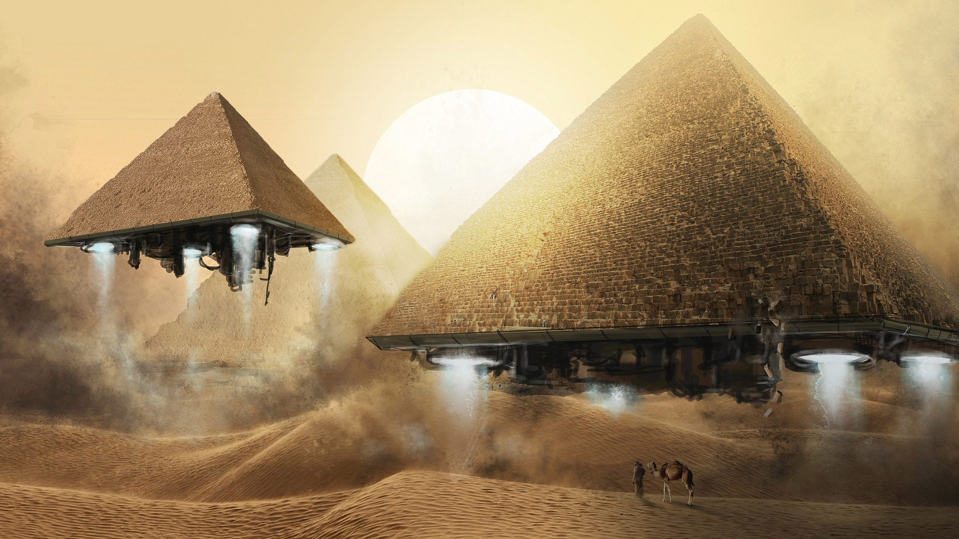 Futuristic Pyramid Spaceships: Sci-Fi HD Wallpaper