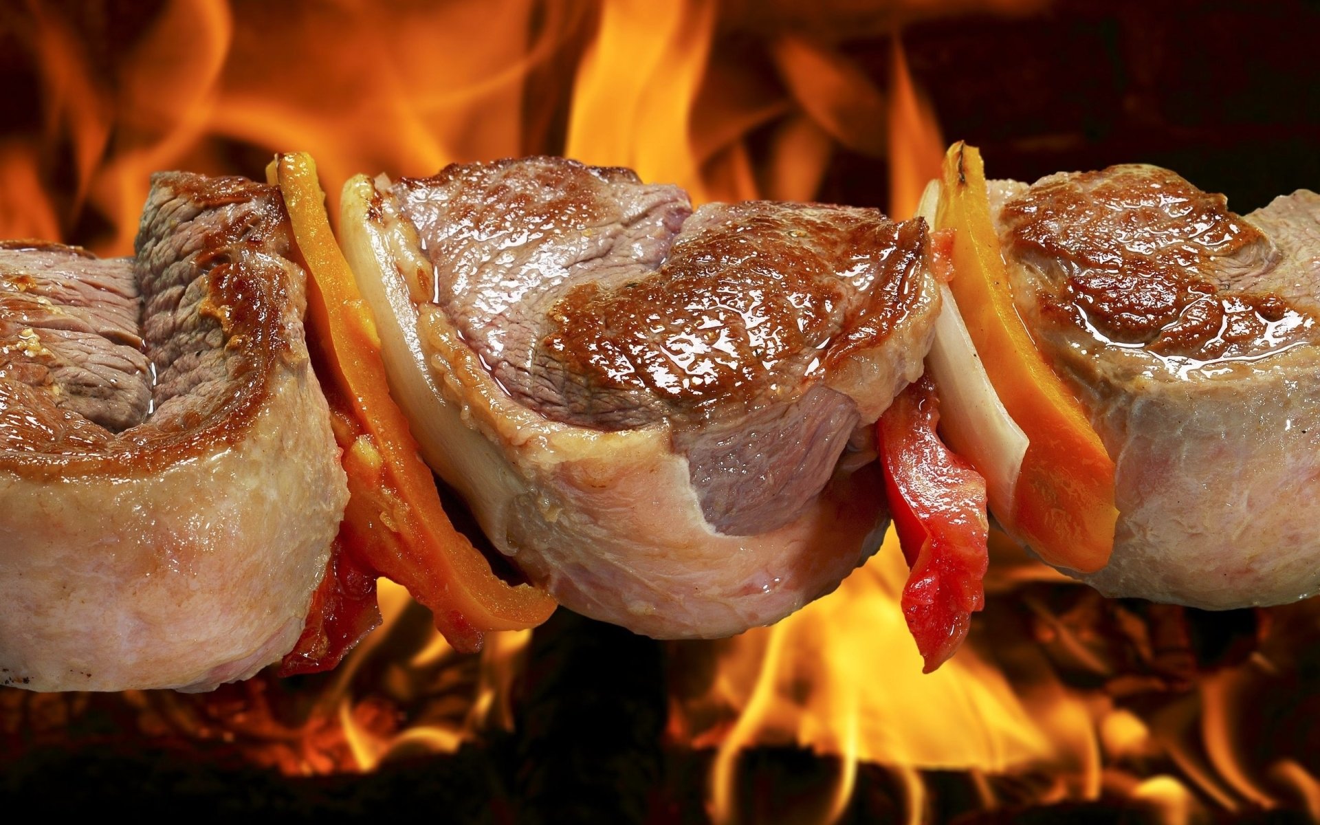 Sizzling BBQ Skewers: HD Food Wallpaper Fire-Grilled Perfection
