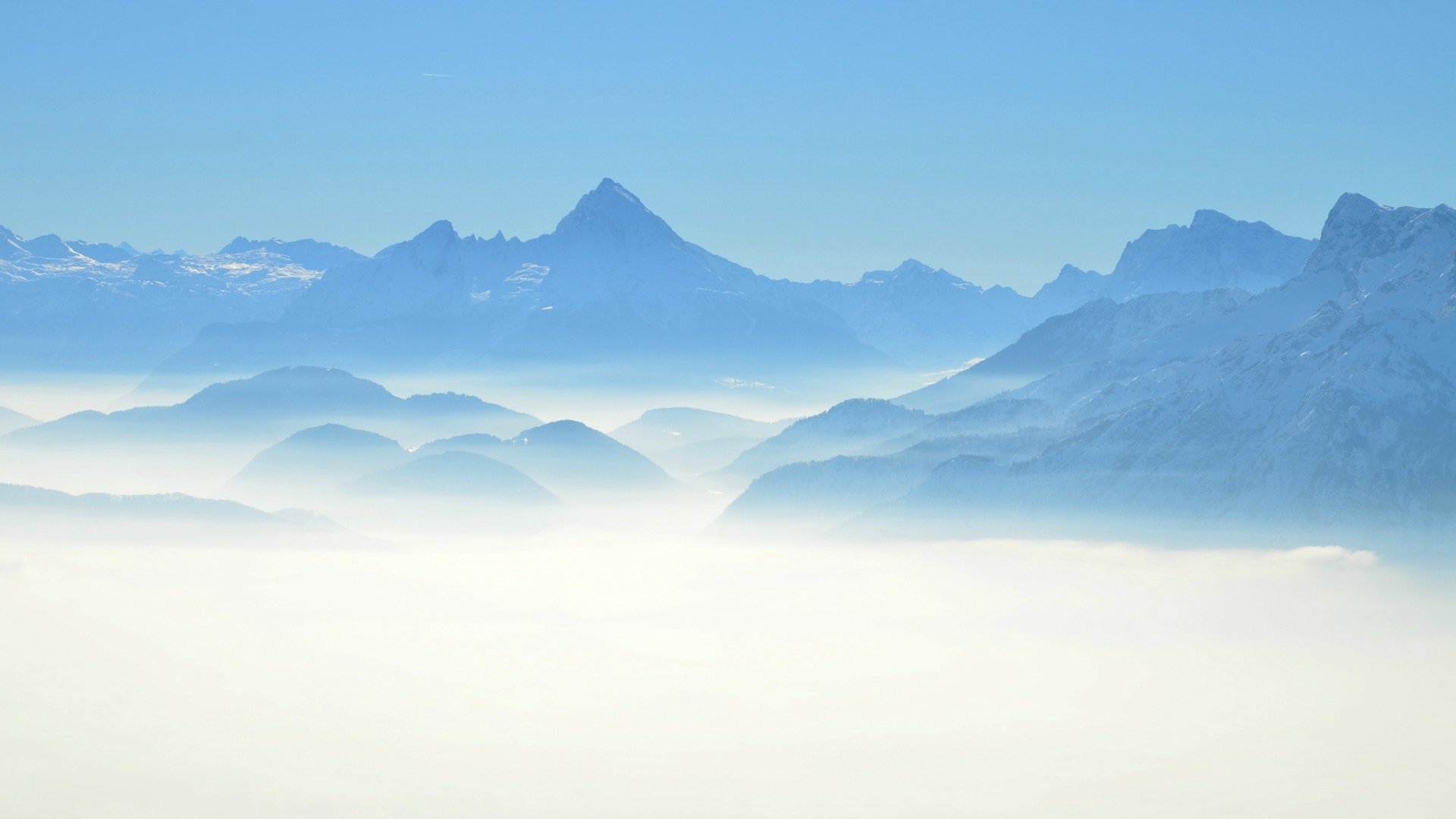 Download White Blue Mountain Sky Nature Fog HD Wallpaper