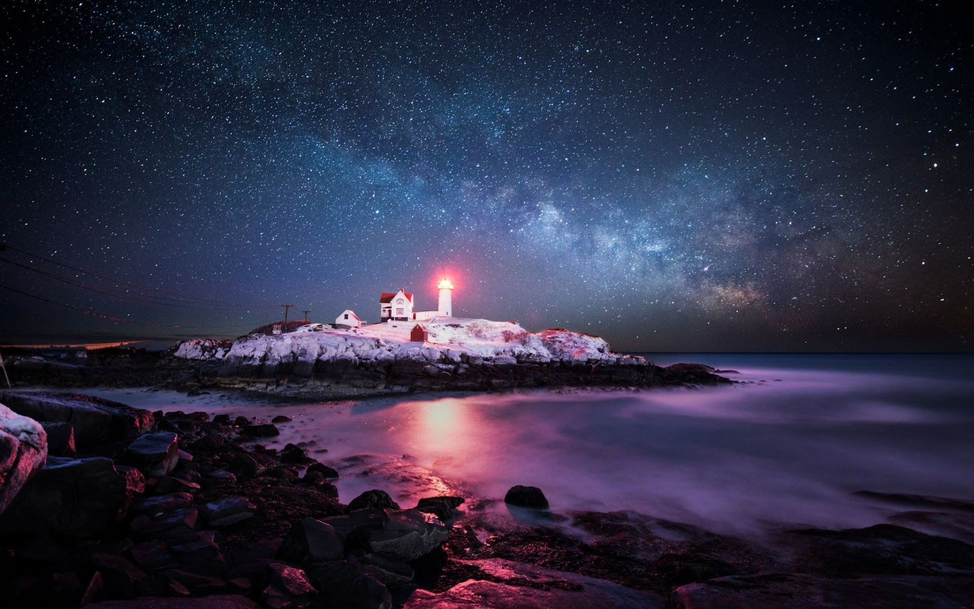 HD Sci-Fi Starscape: Cosmic Lighthouse Under the Galaxy