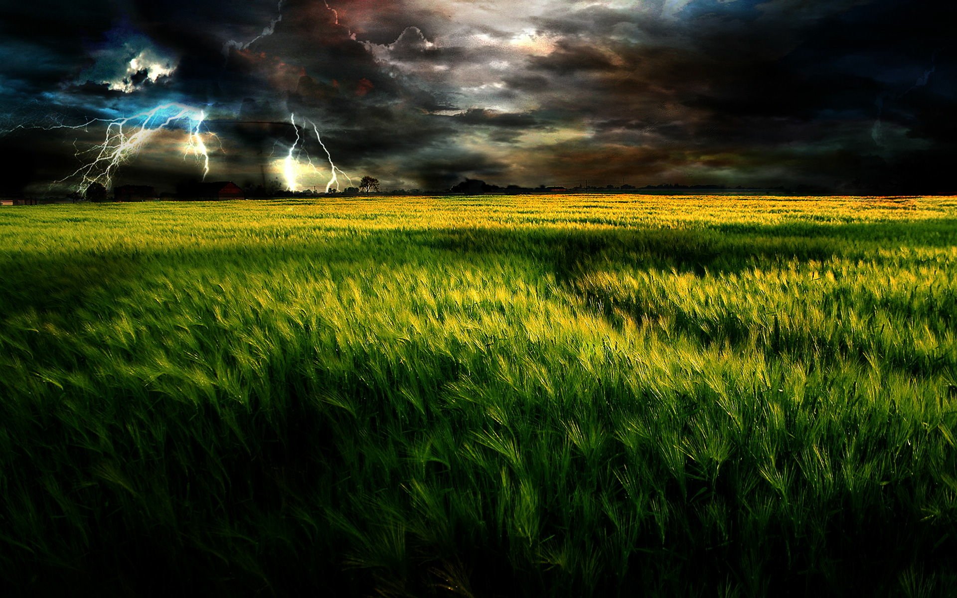 Storm Over Lush Green Fields – Stunning Nature HD Wallpaper