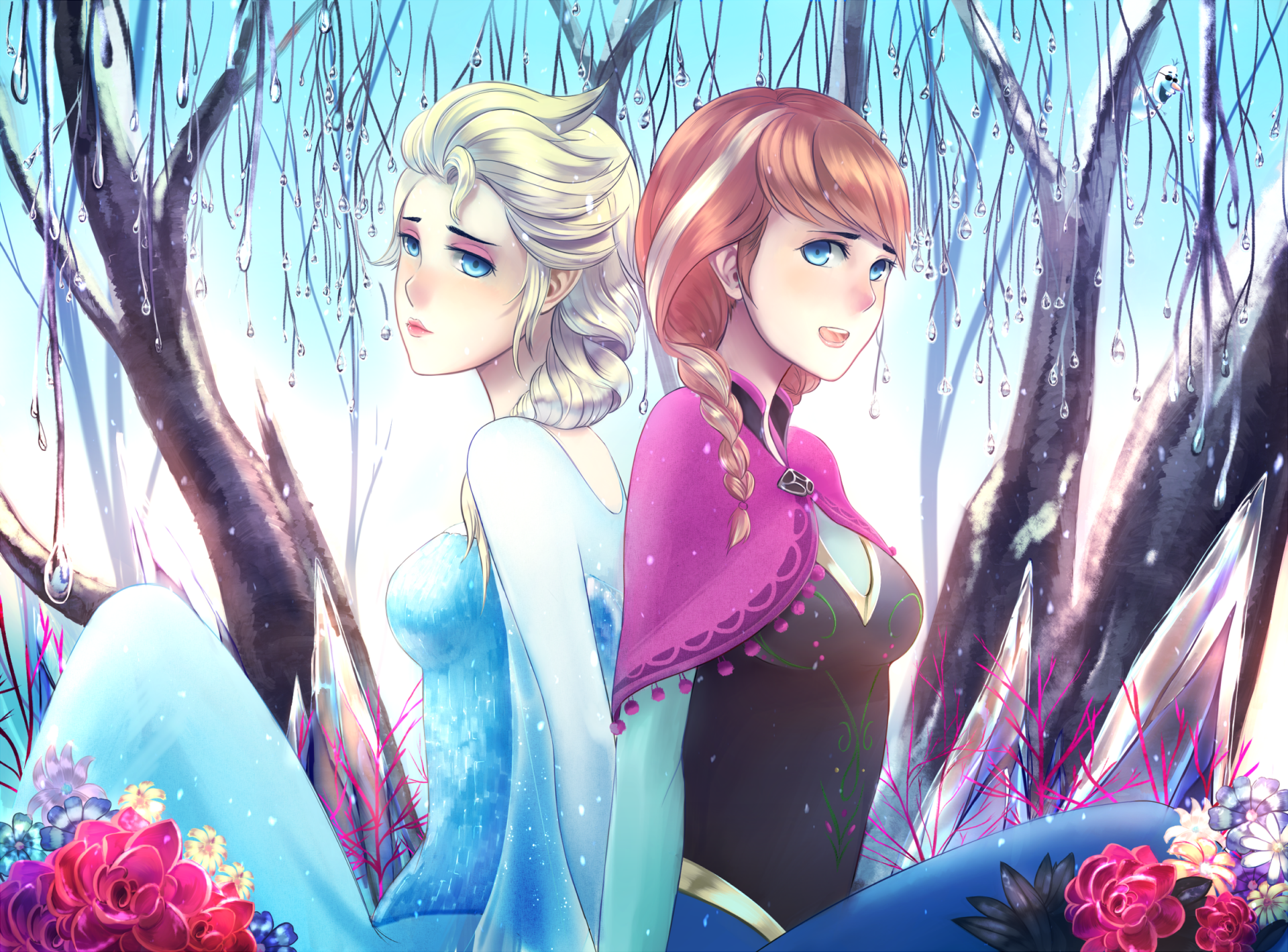 Frozen Sisters: HD Wallpaper of Elsa and Anna in a Winter Wonderland by Ushio-MissingNo