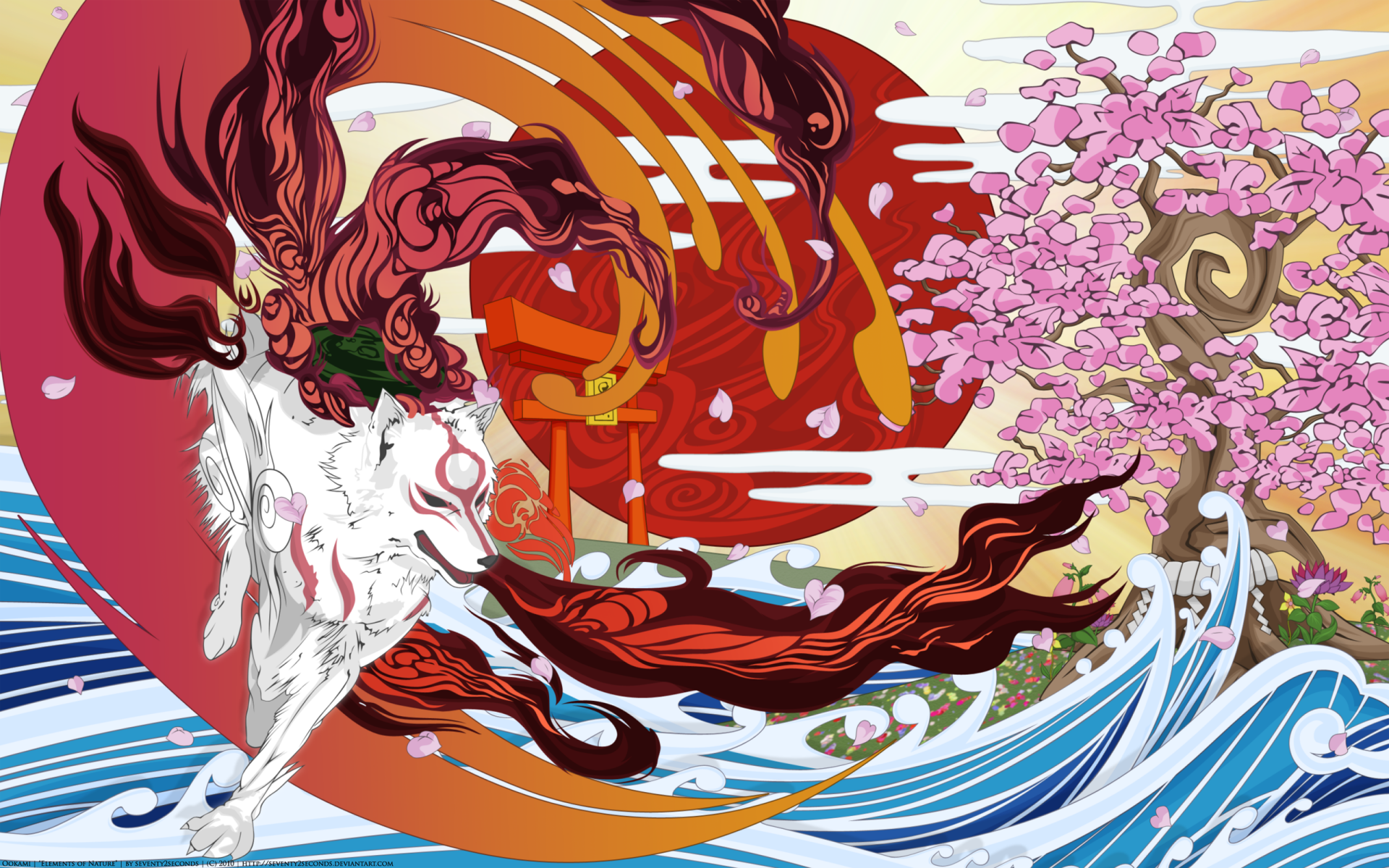Ōkami HD: Divine Wolf in a Vibrant Video Game World Wallpaper by ...