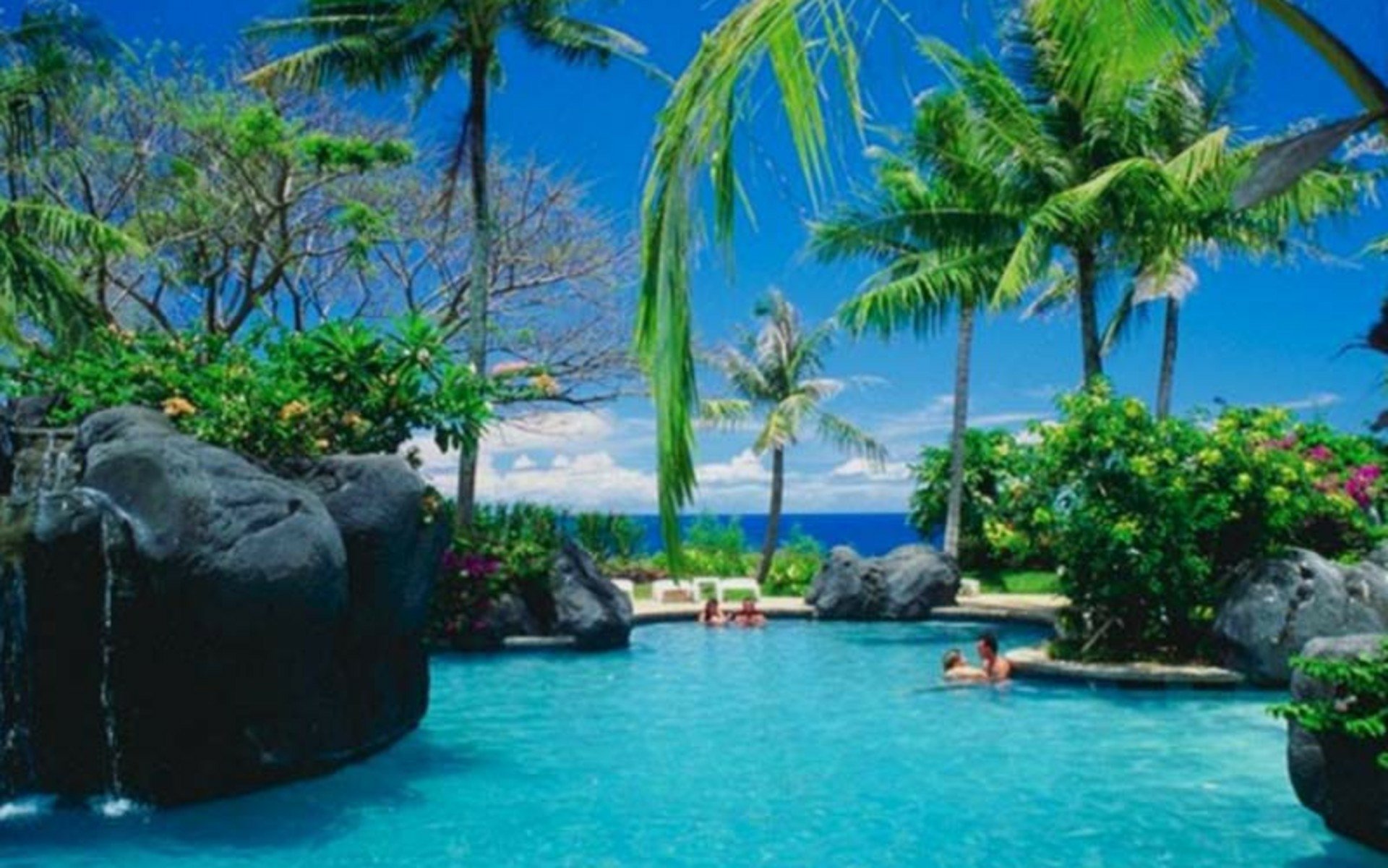 Tropical Oasis: Stunning Man-Made Pool HD Wallpaper
