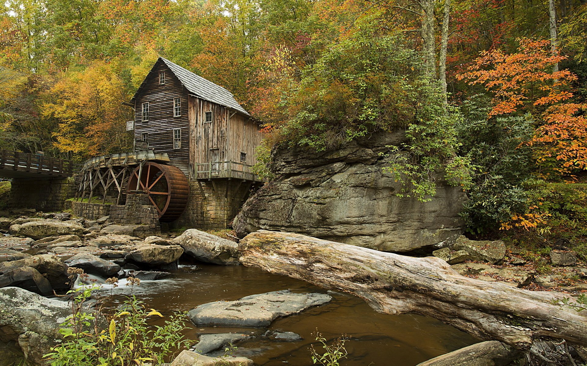 Man Made Watermill HD Wallpaper