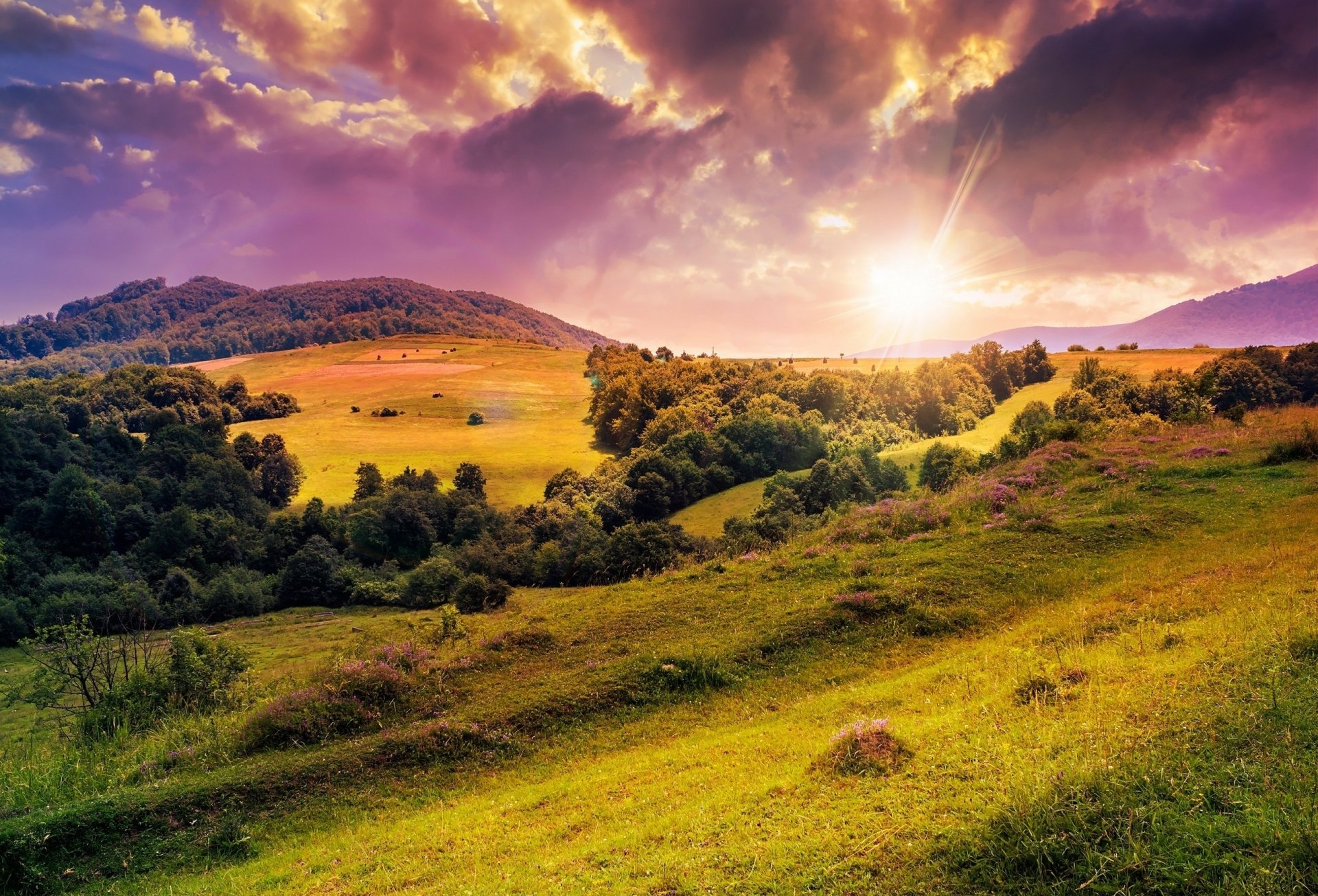 Download Colors Sunset Valley Nature Landscape HD Wallpaper