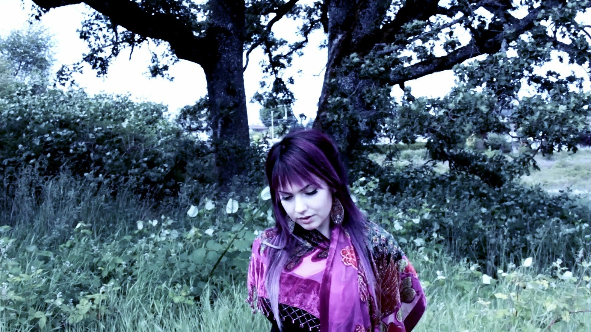 Download Tree Purple Hair Woman Cosplay HD Wallpaper