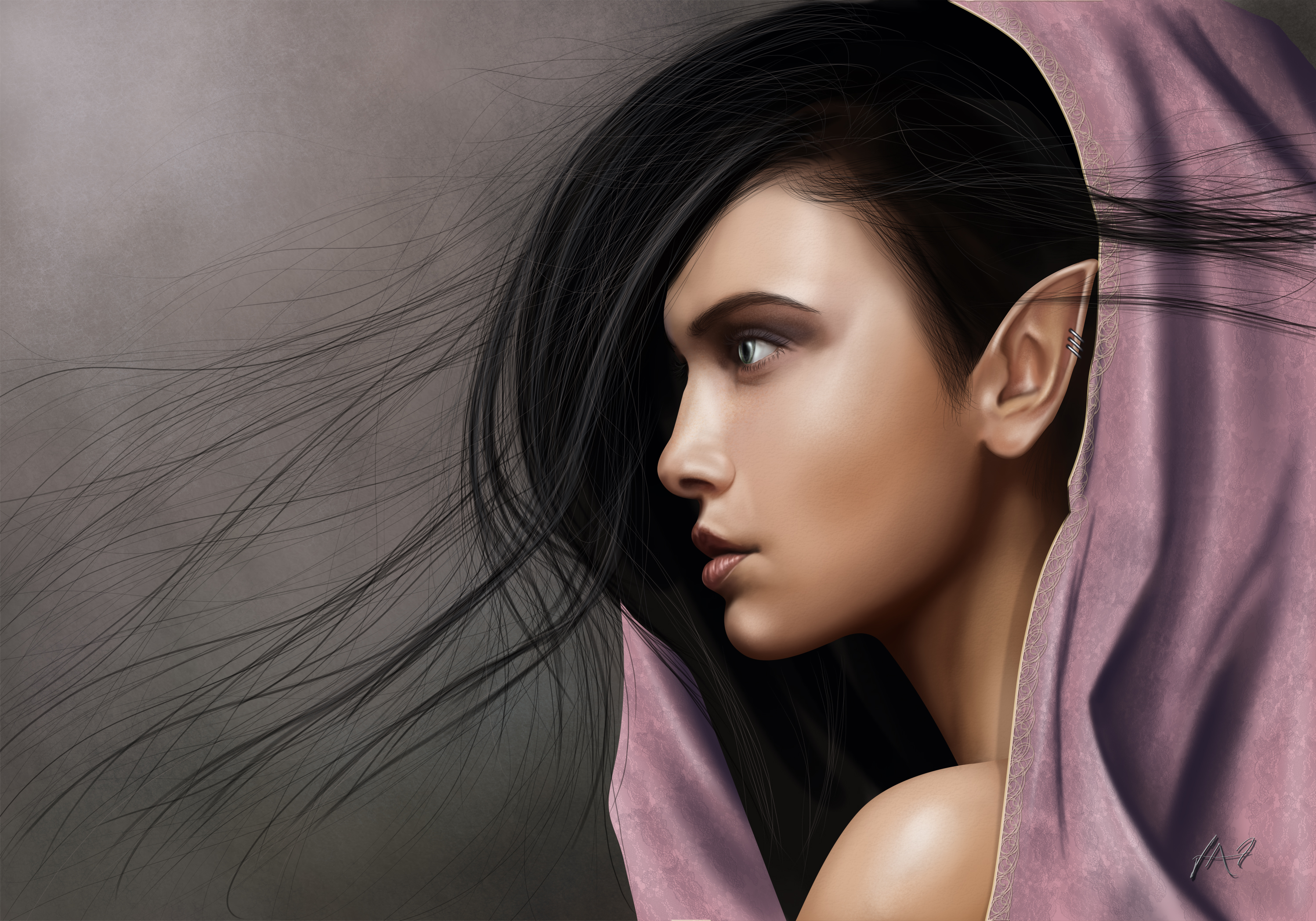 Enigmatic Elf: HD Portrait of a Black-Haired Fantasy Guardian by George ...