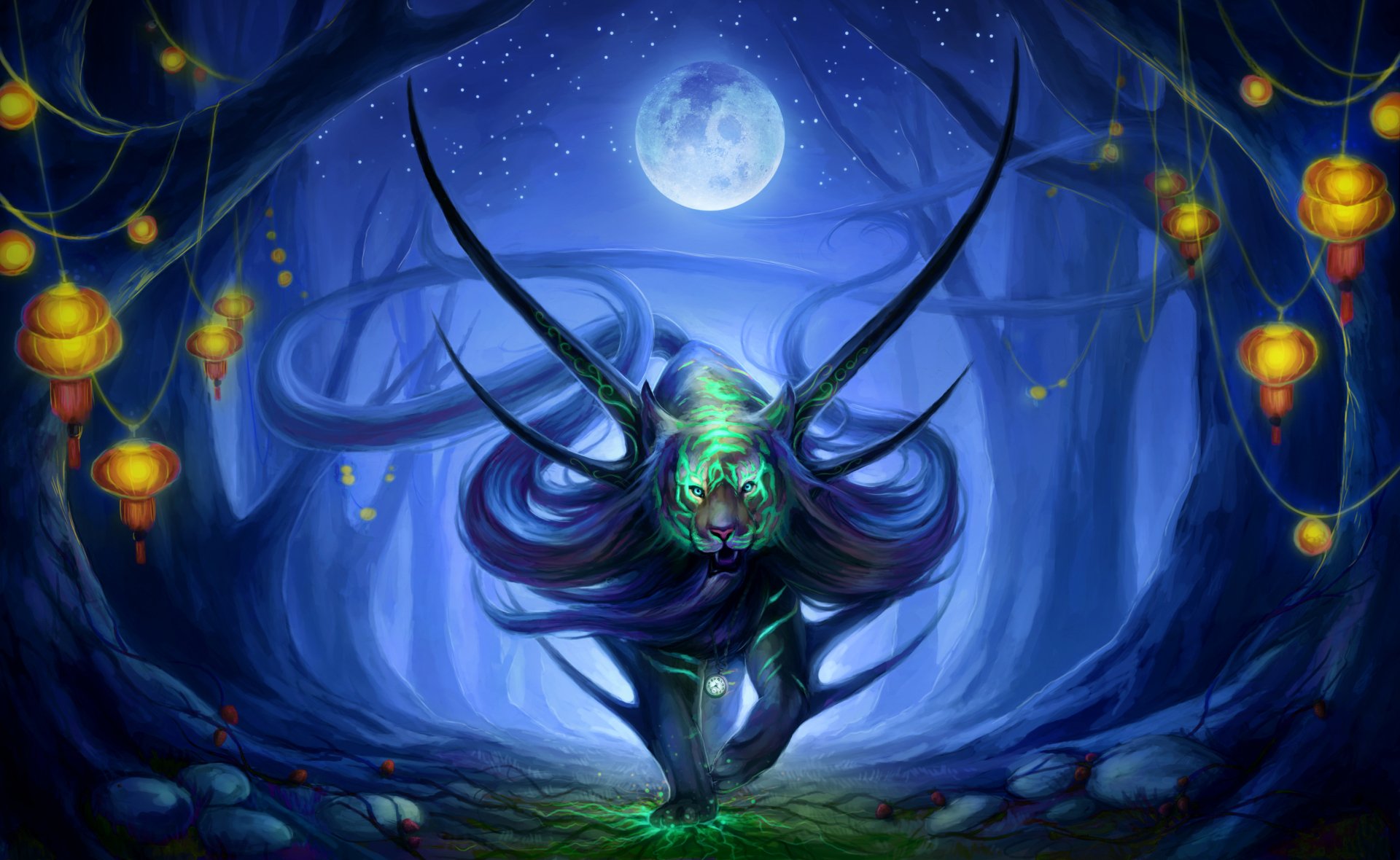 Mystic Moon Tiger - Enchanted Forest HD Wallpaper by Jonas Jödicke
