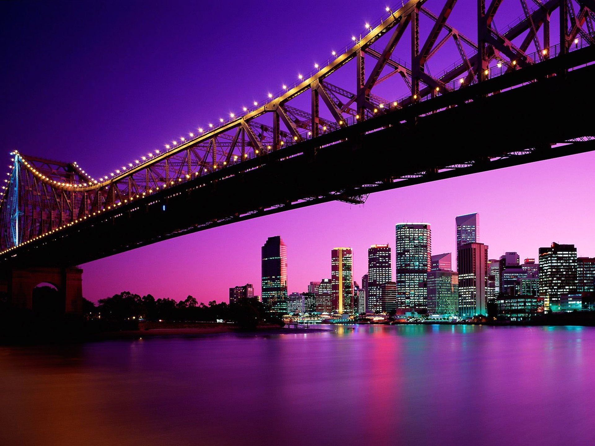 Download Story Bridge Skyscraper Building Bridge Light Night City Man ...