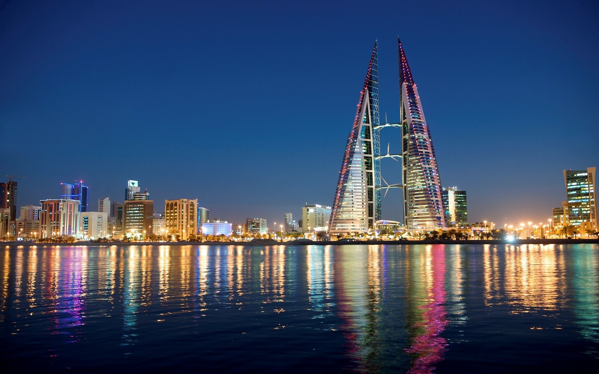 Manama Night Lights: Bahrain WTC Reflections