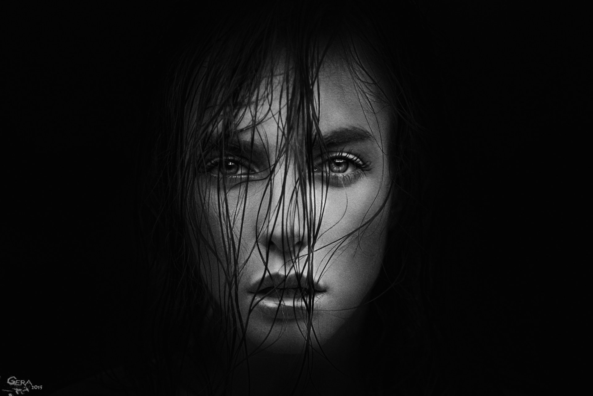 Striking Black & White Portrait: Moody Woman with Wet Hair HD Wallpaper ...