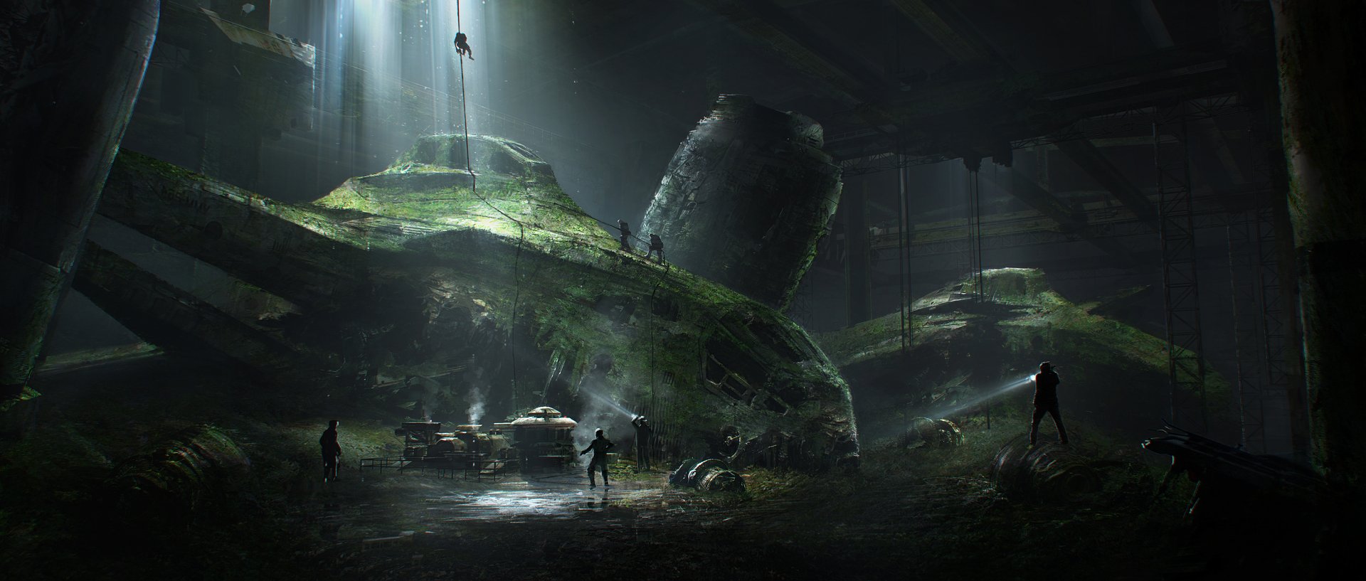 HD Wallpaper: Sci-Fi Spaceship in an Enigmatic Ruin by Emmanuel Shiu