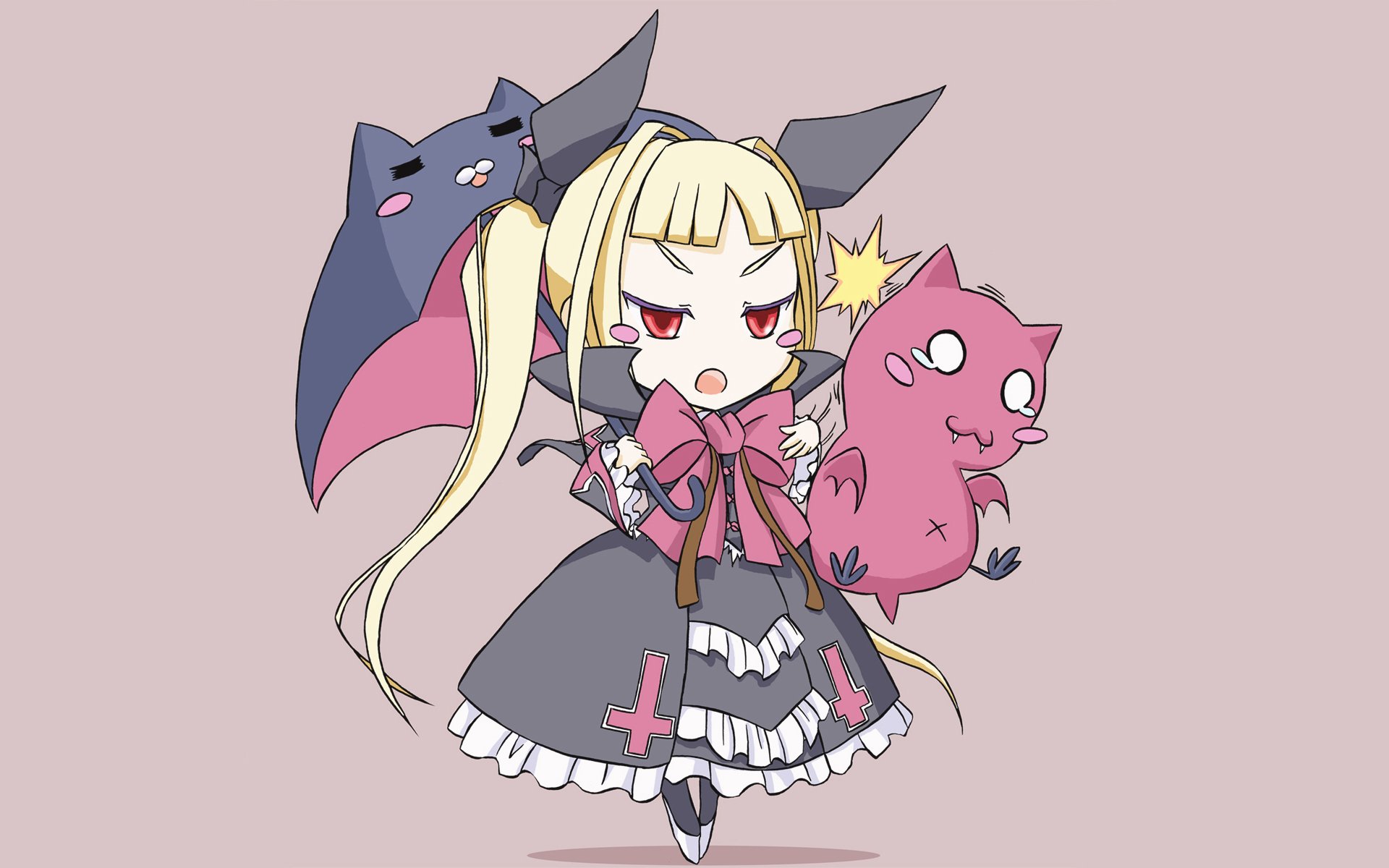 BlazBlue Anime HD Wallpaper: Cute Gothic Cat Familiar Trio