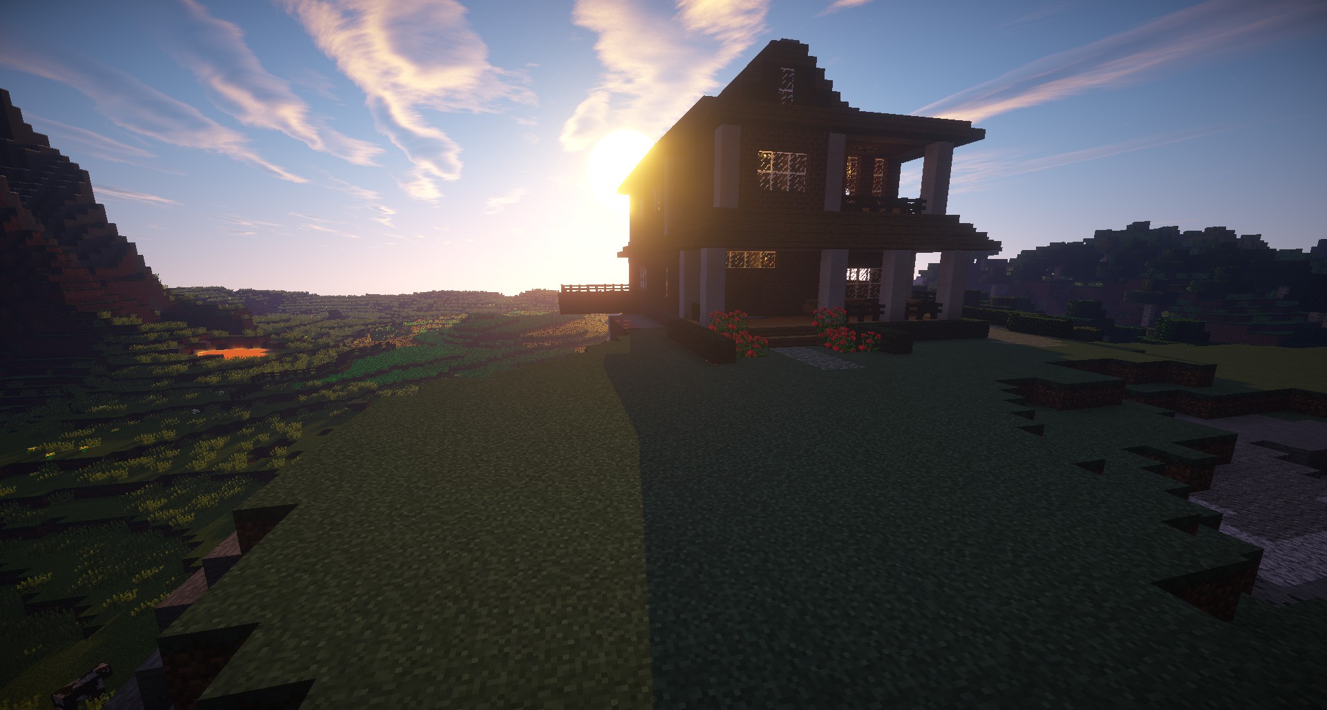 Stunning Minecraft HD Wallpaper: Serene Sunset House