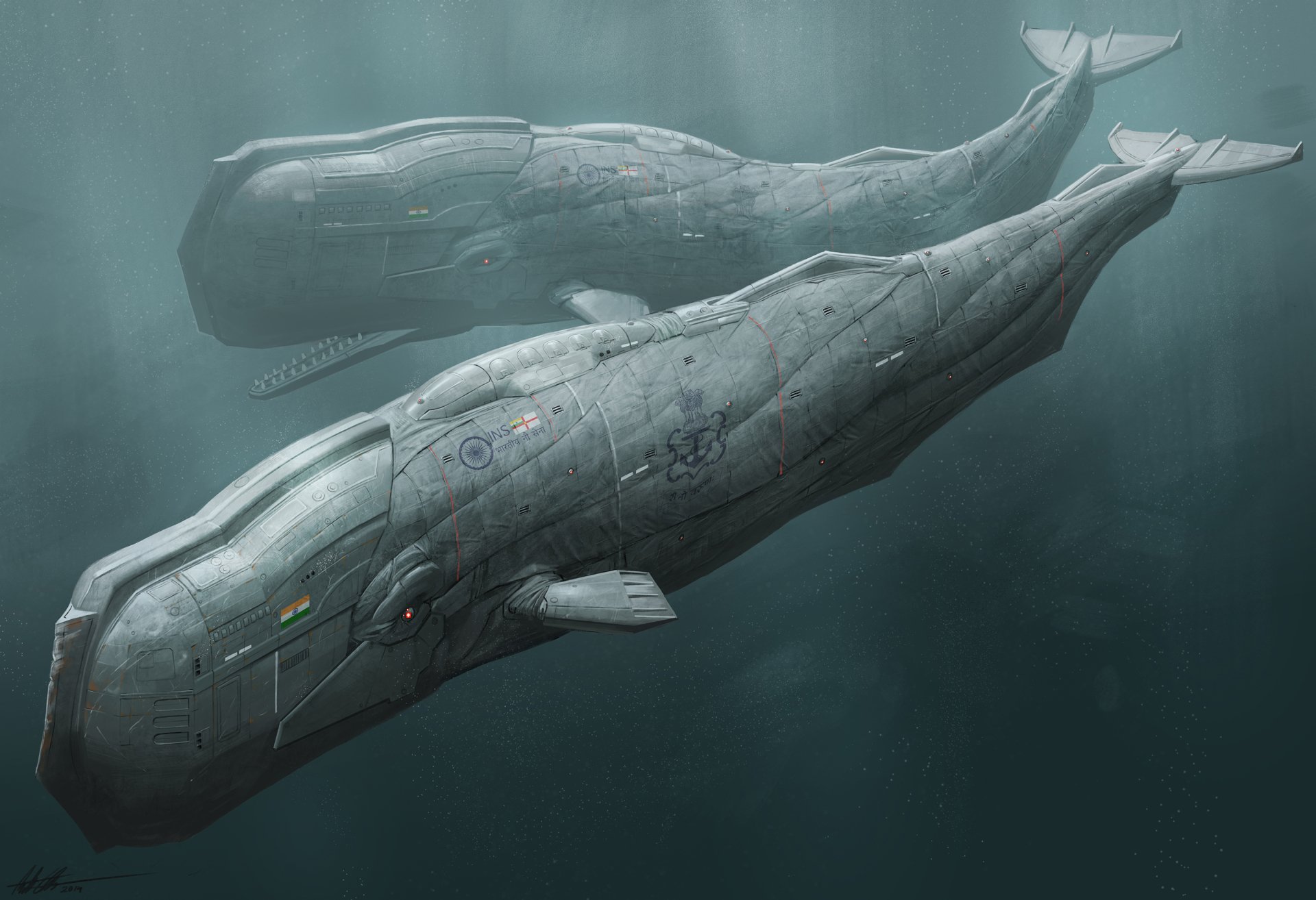 Futuristic Whales: A Stunning Sci-Fi Robot HD Wallpaper by Robert Chew