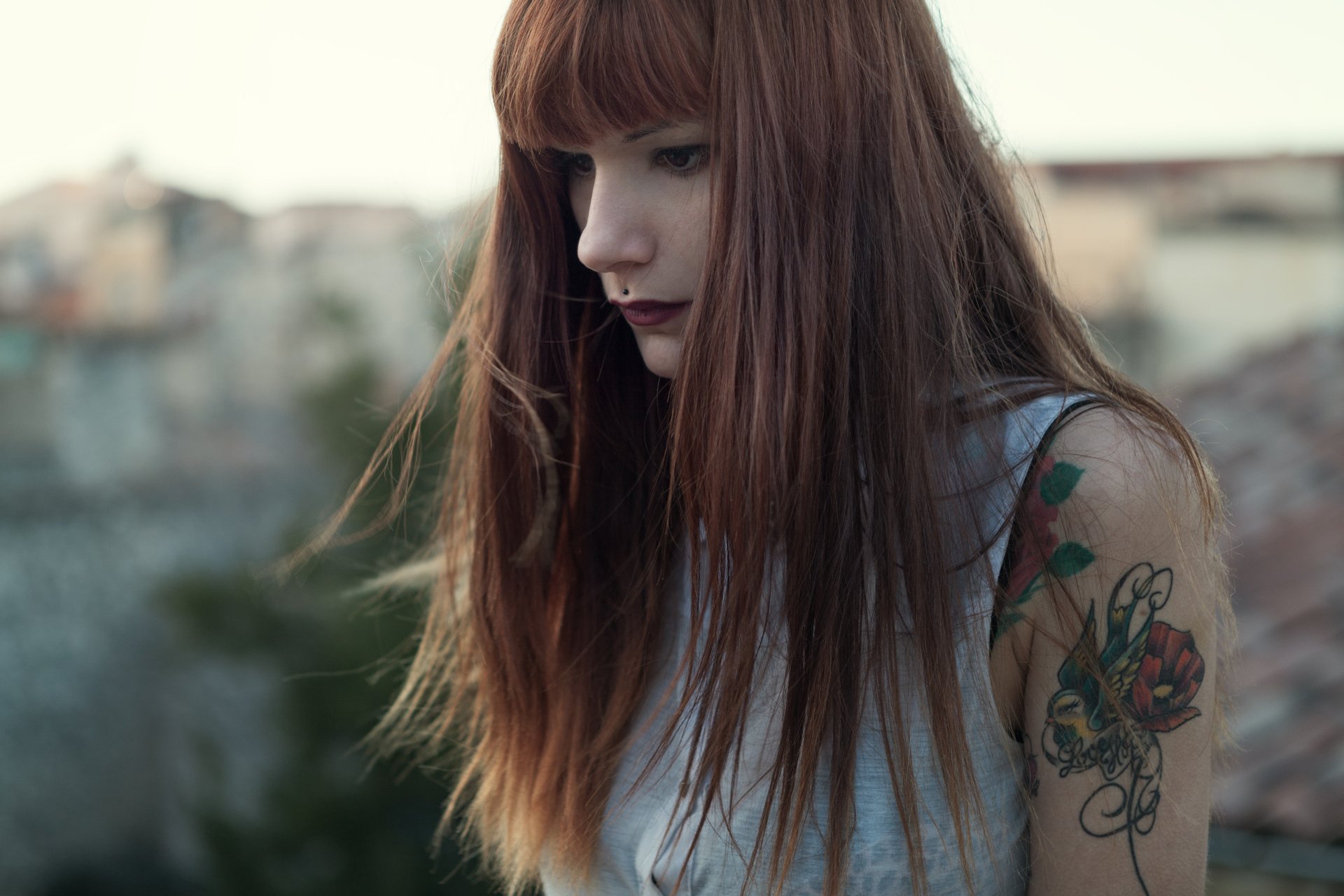 Download Tattoo Redhead Woman Model 4k Ultra HD Wallpaper