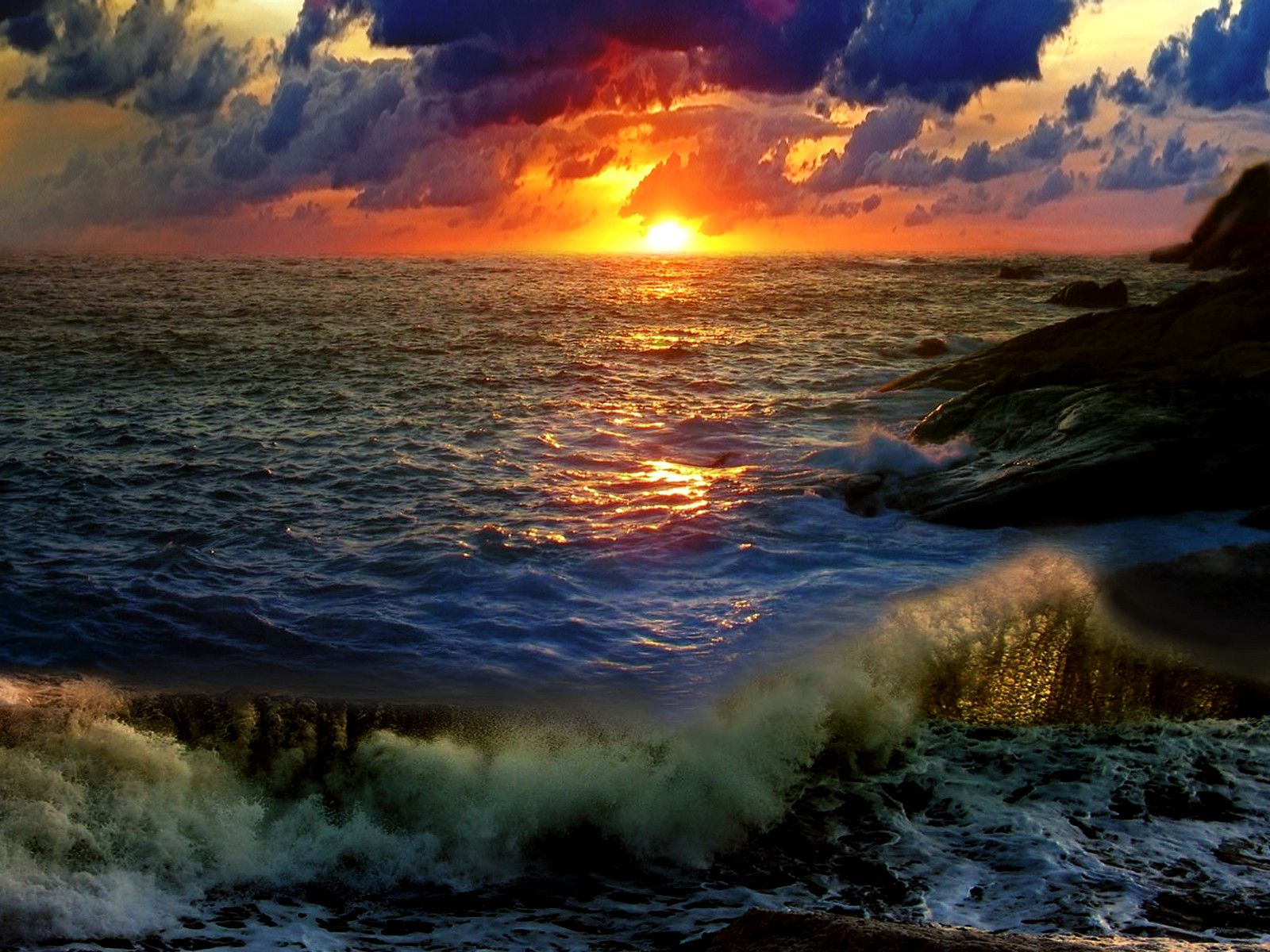 Download Coast Wave Water Sunset Sunrise Nature Ocean Ocean Waves Wallpaper