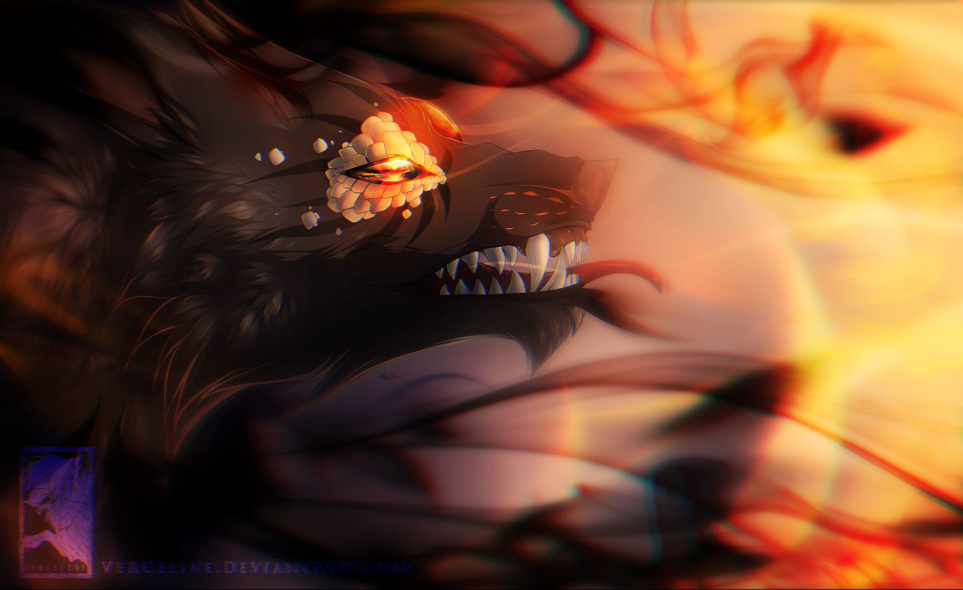 Mythic Flame: The Fierce Fantasy Wolf HD Wallpaper by VeRCeline