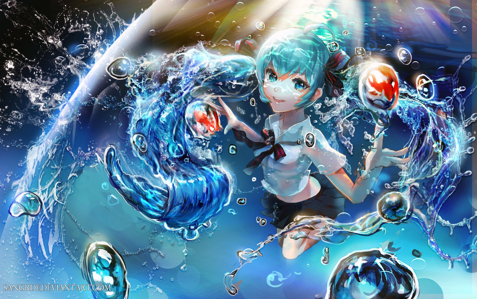 Underwater Melody: HD Wallpaper of Hatsune Miku by Sangrde