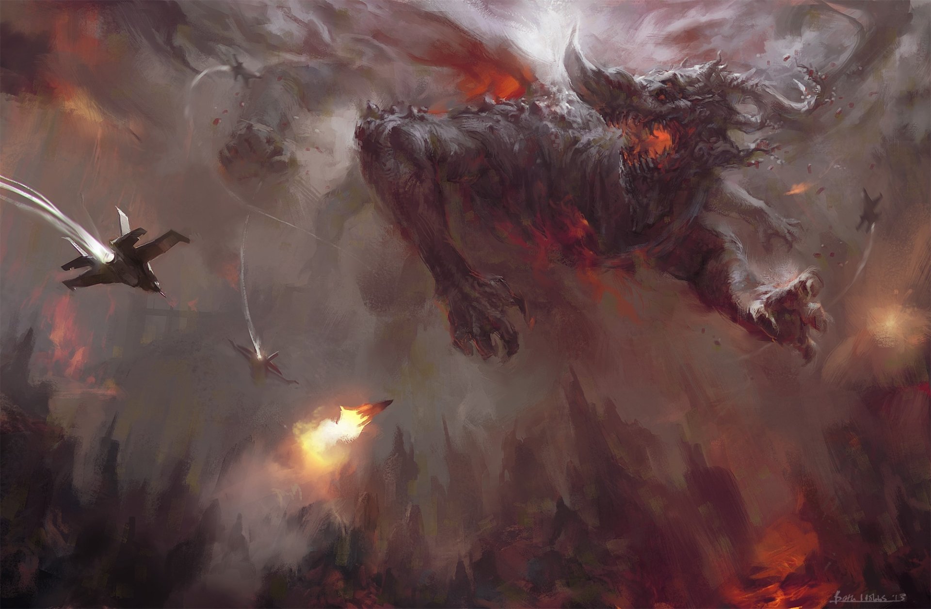 Epic Battle: Jet Fighters vs. Monster - HD Wallpaper