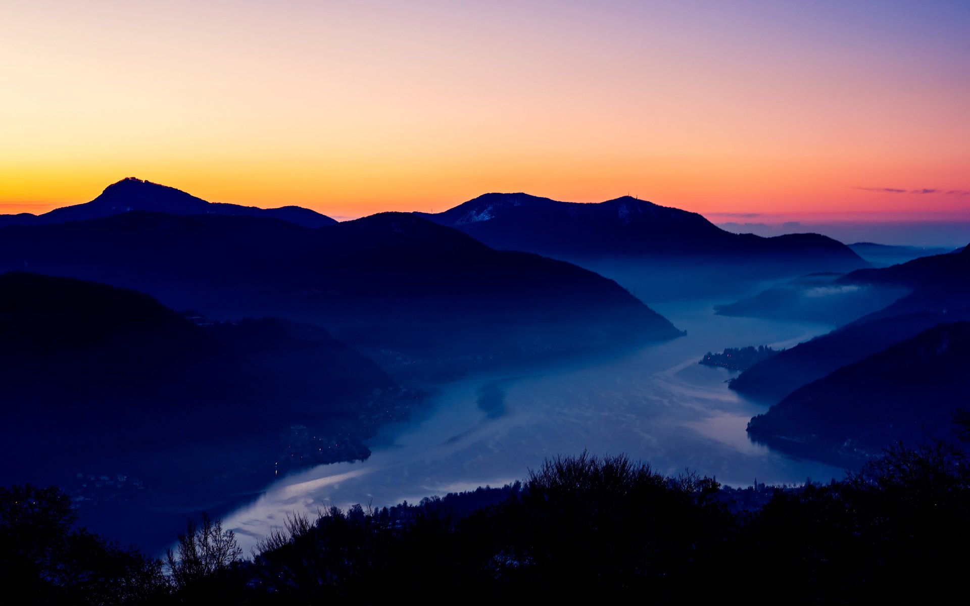 Nightfall Over a Misty Mountain Valley — 2K Quad HD Wallpaper ...