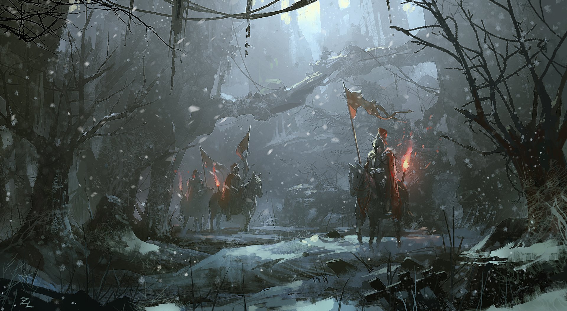 Fantasy Warrior Knights in Snowfall - HD Wallpaper by Zudarts Lee