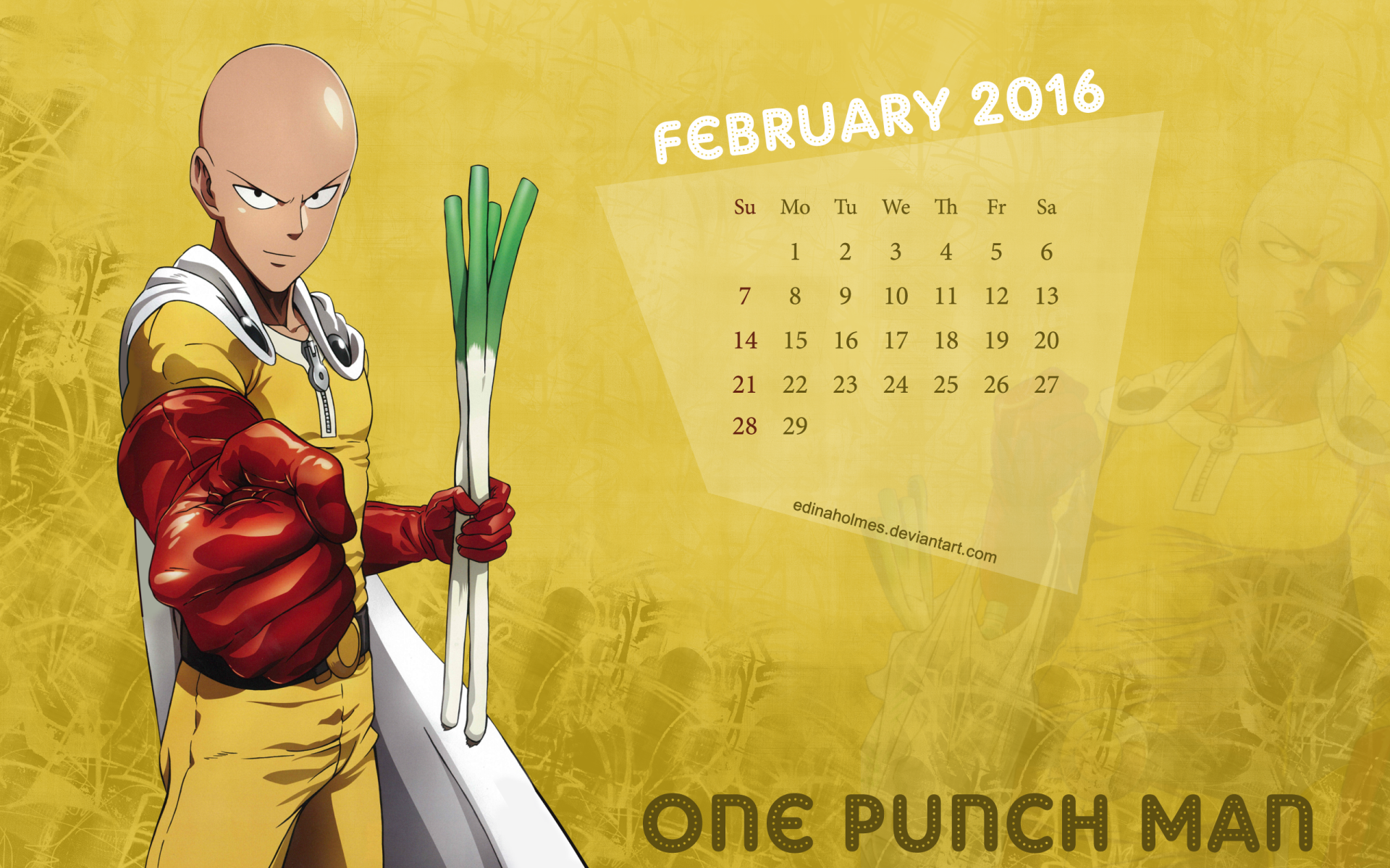 One-Punch Man Saitama HD Wallpaper – February 2016 Anime Calendar by ...