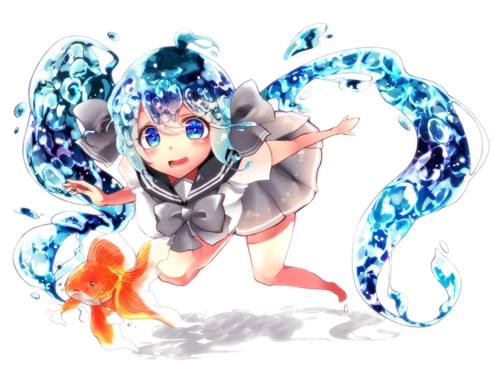 Download Blush Skirt Goldfish Blue Eyes Blue Hair Twintails Long Hair ...