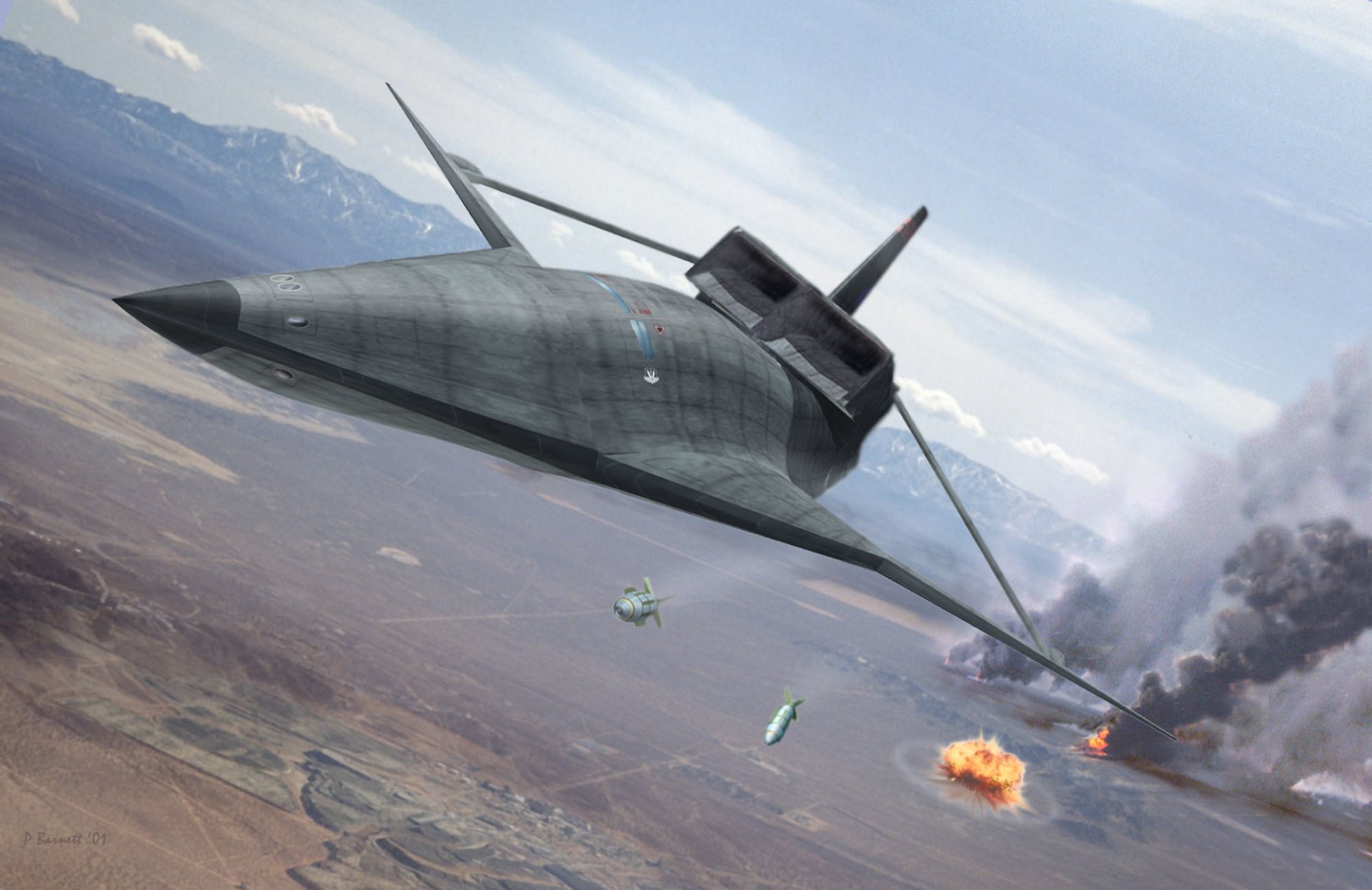 Futuristic Bomber Strike: High-Altitude Explosion in Sci-Fi Warfare