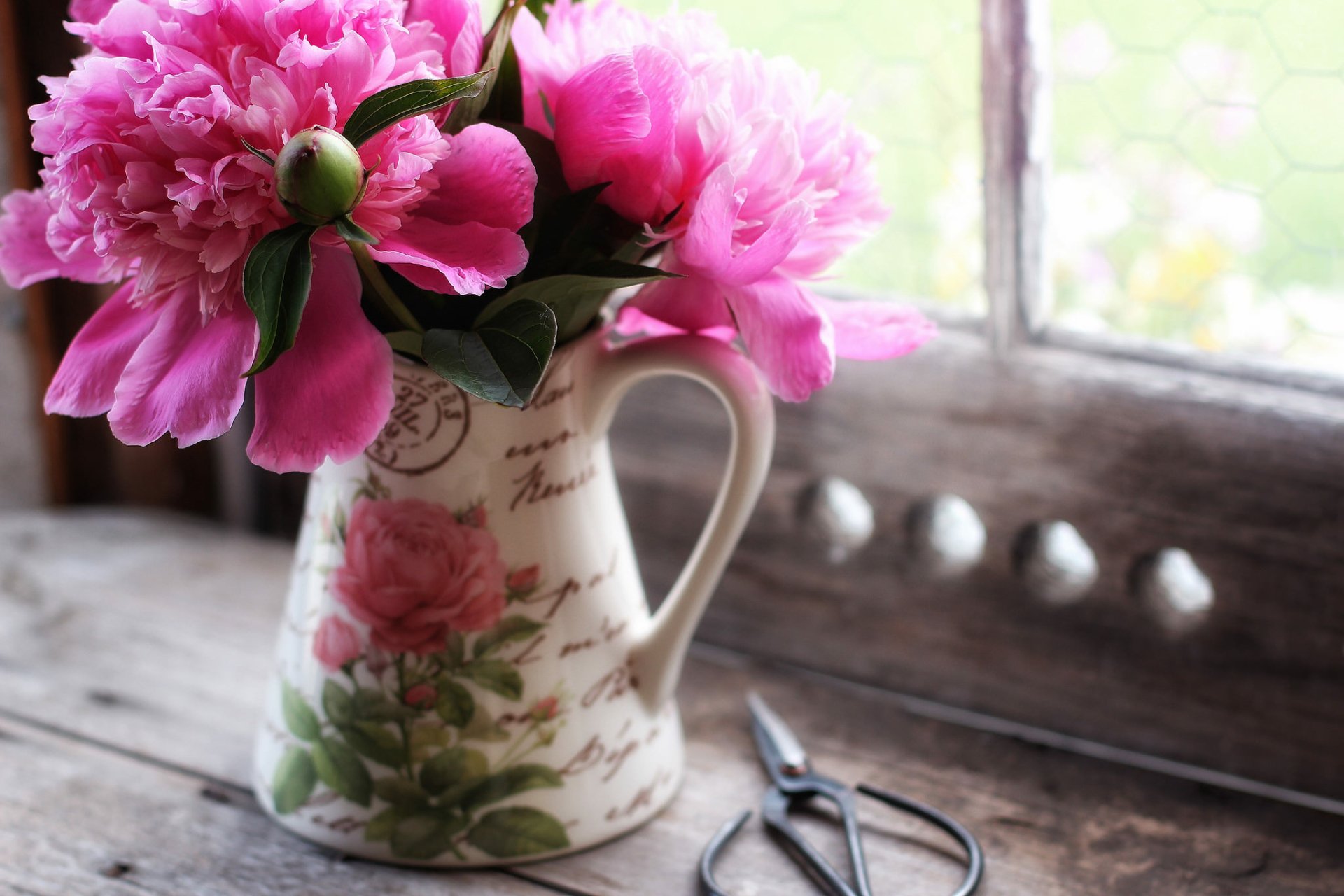 Download Still Life Pink Flower Pitcher Peony Man Made Flower HD Wallpaper