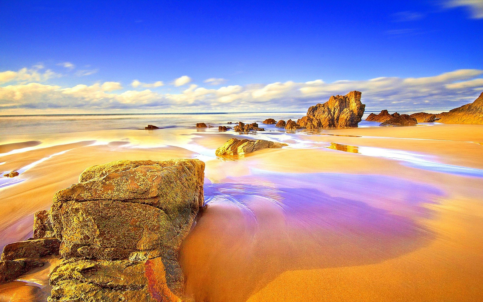 Sunset Horizon on Serene Sandy Beach – Stunning HD Nature Wallpaper ...