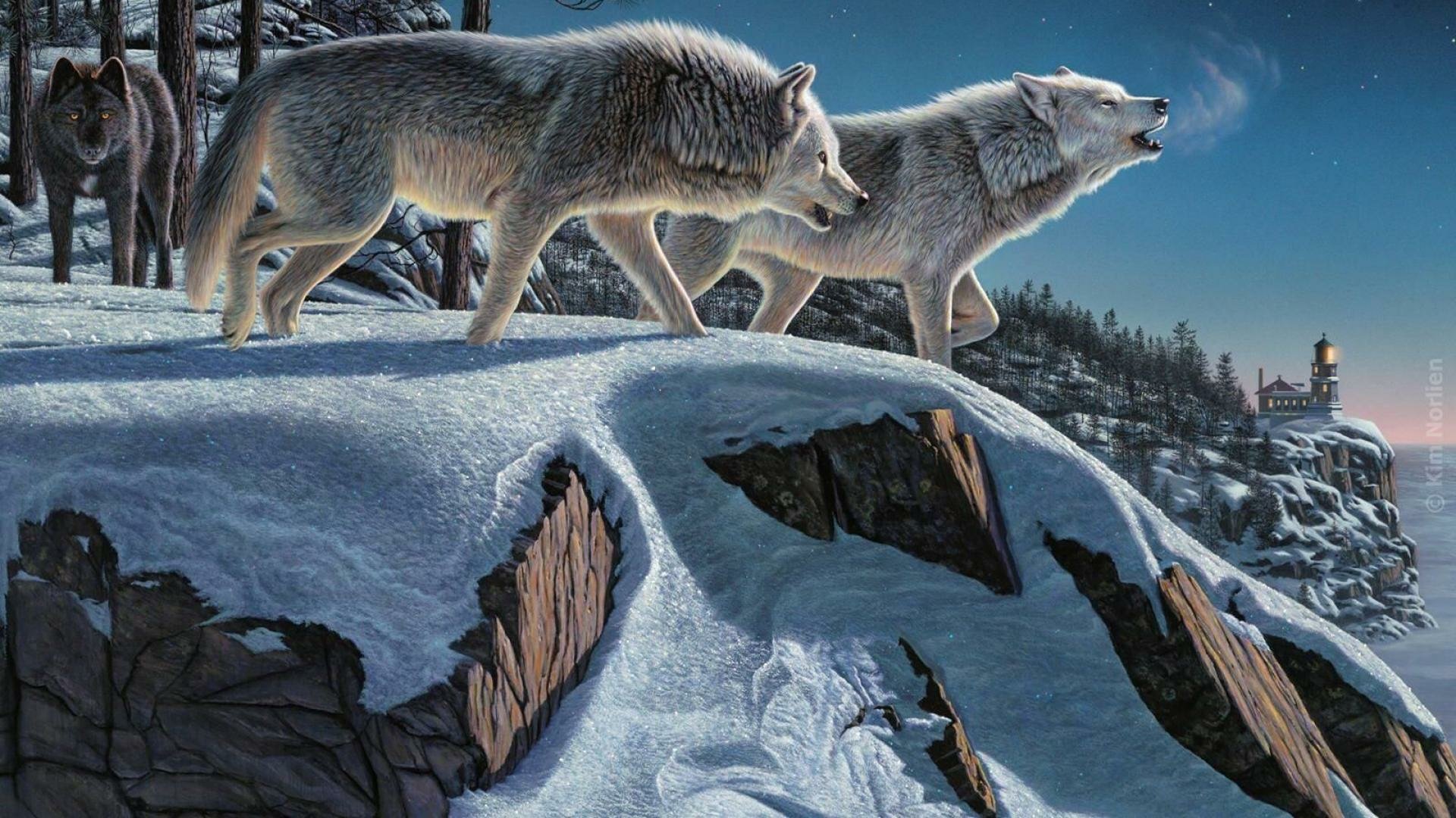 Winter Wolves: Majestic HD Painting of Wild Wolves in Snowy Wilderness ...