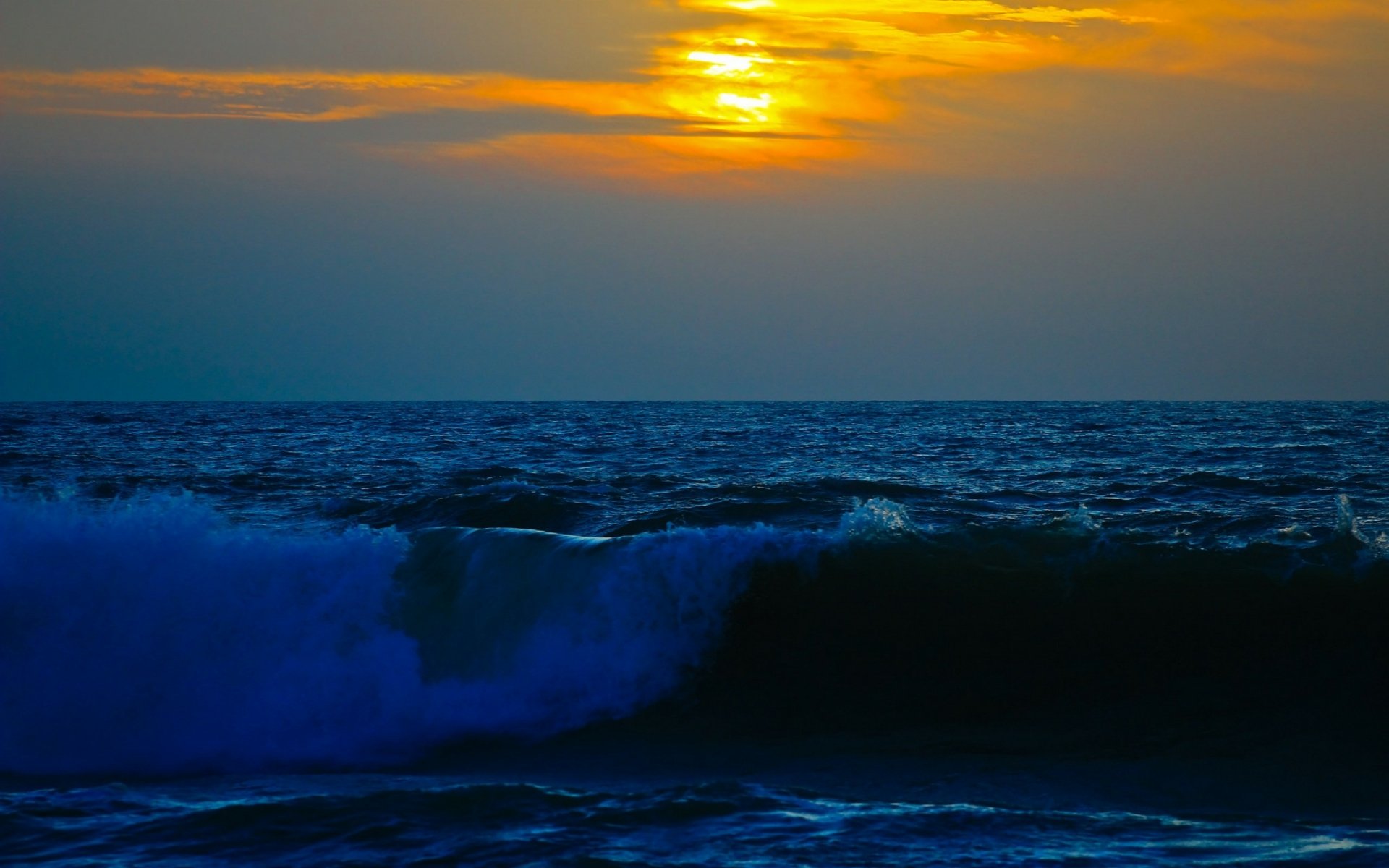 Download Horizon Sunset Dusk Wave Blue Nature Ocean Ocean Waves HD ...