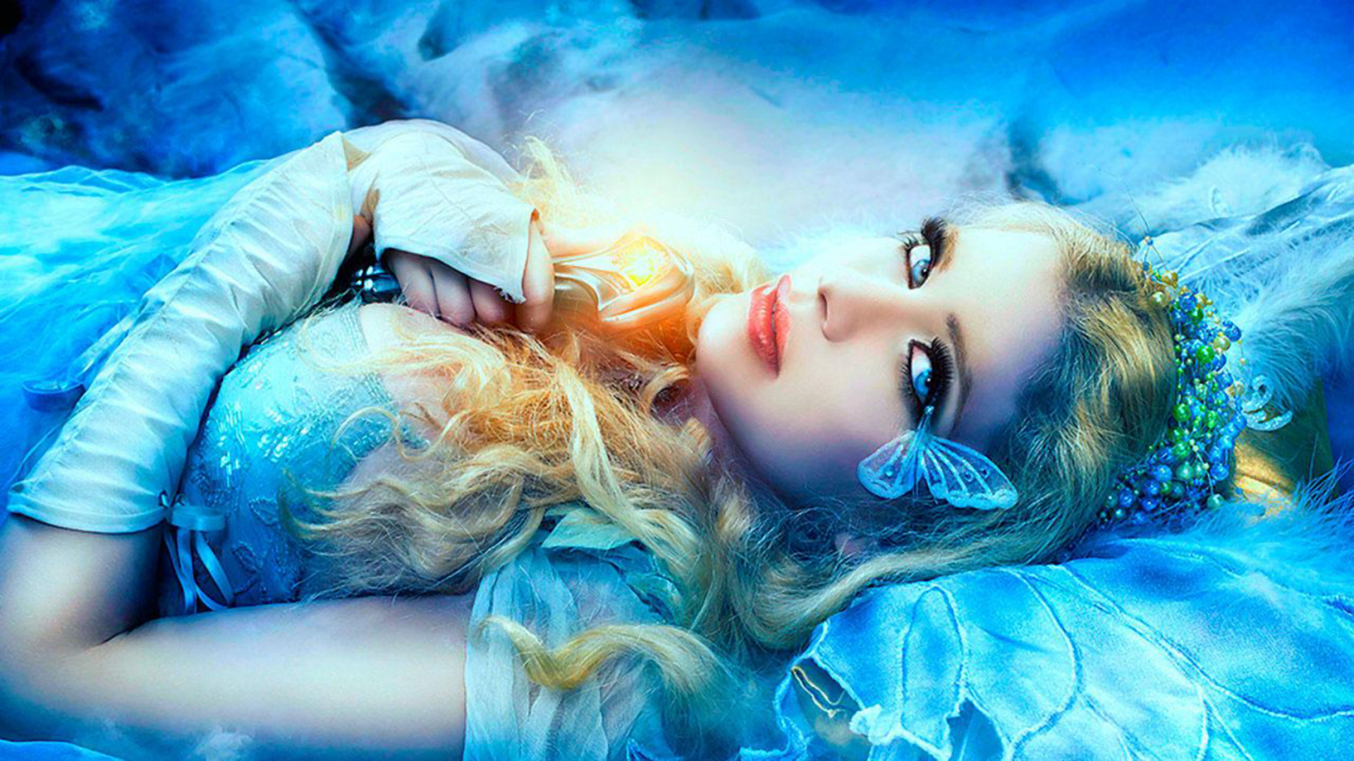 Enchanted Fairy: A Dreamy HD Wallpaper of Blue Eyes and Butterflies
